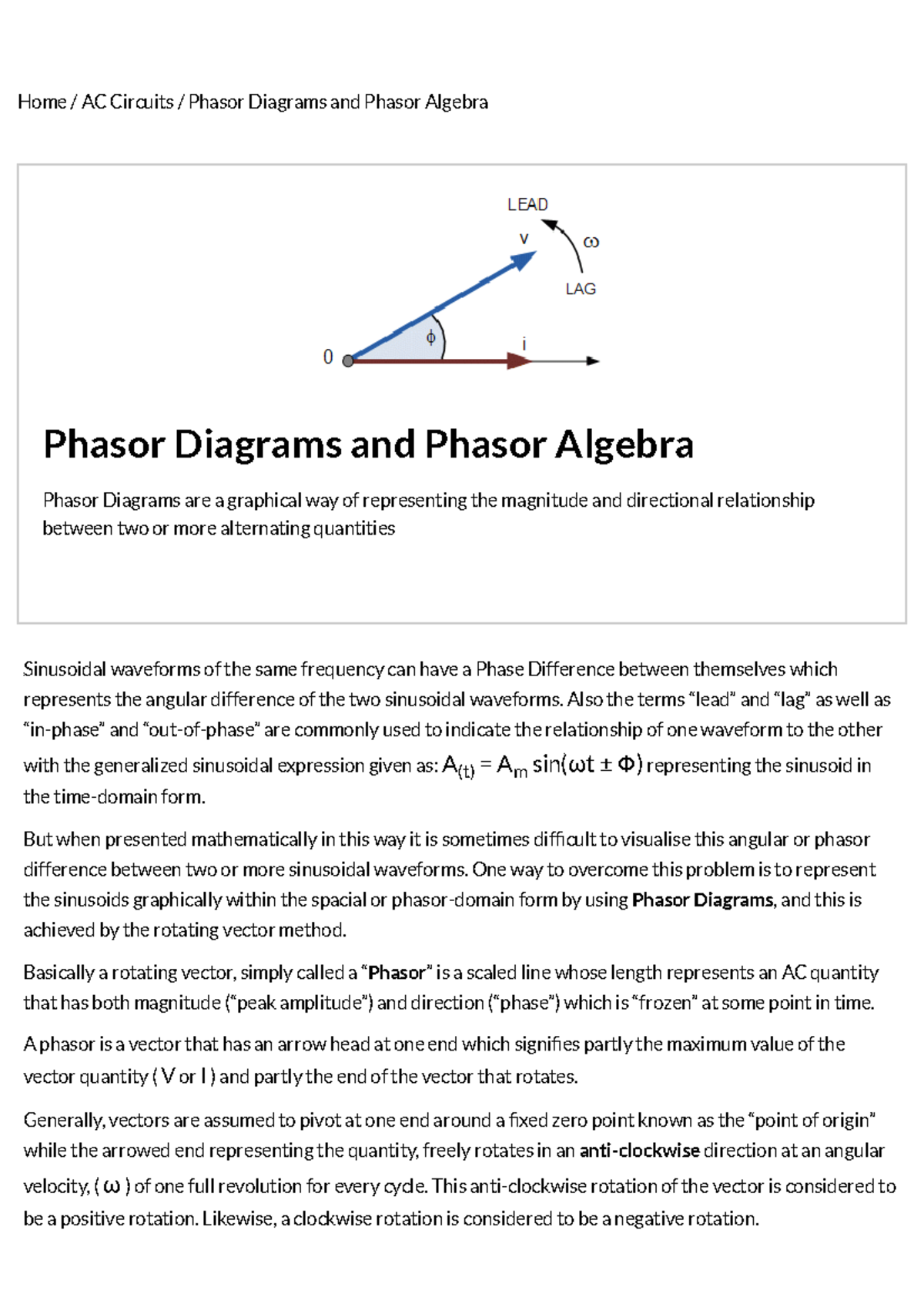 Complete study of Phasor Diagram in AC Circuits - Home / AC Circuits ...