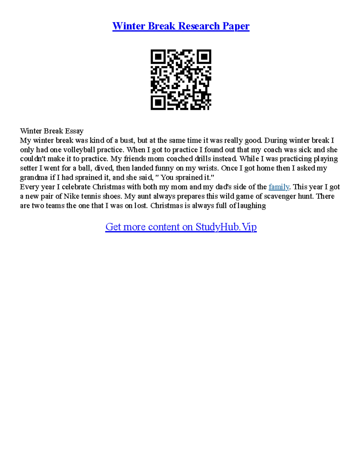 Winter Break Essay - Winter Break Research Paper Winter Break Essay My ...
