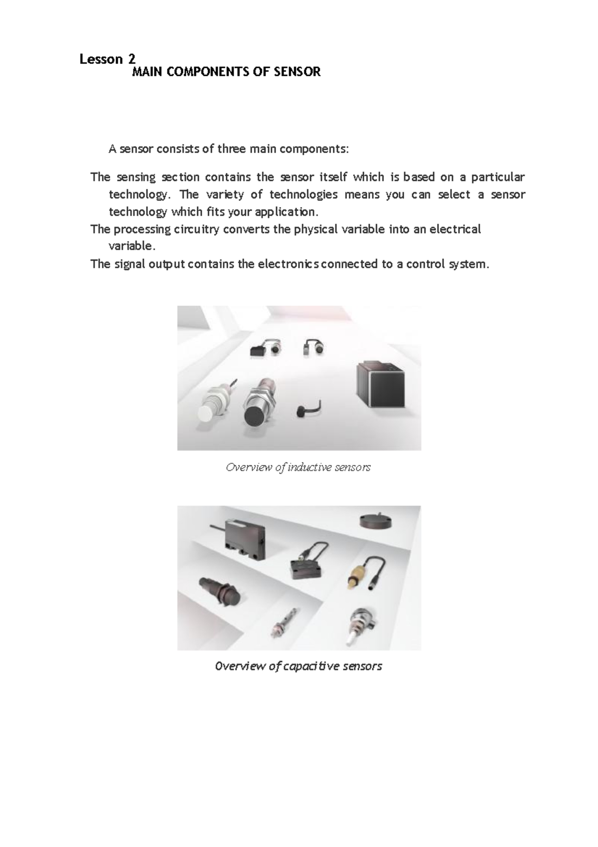 Module 1 Lesson 2 MAIN Components OF Sensor - Lesson 2 MAIN COMPONENTS ...