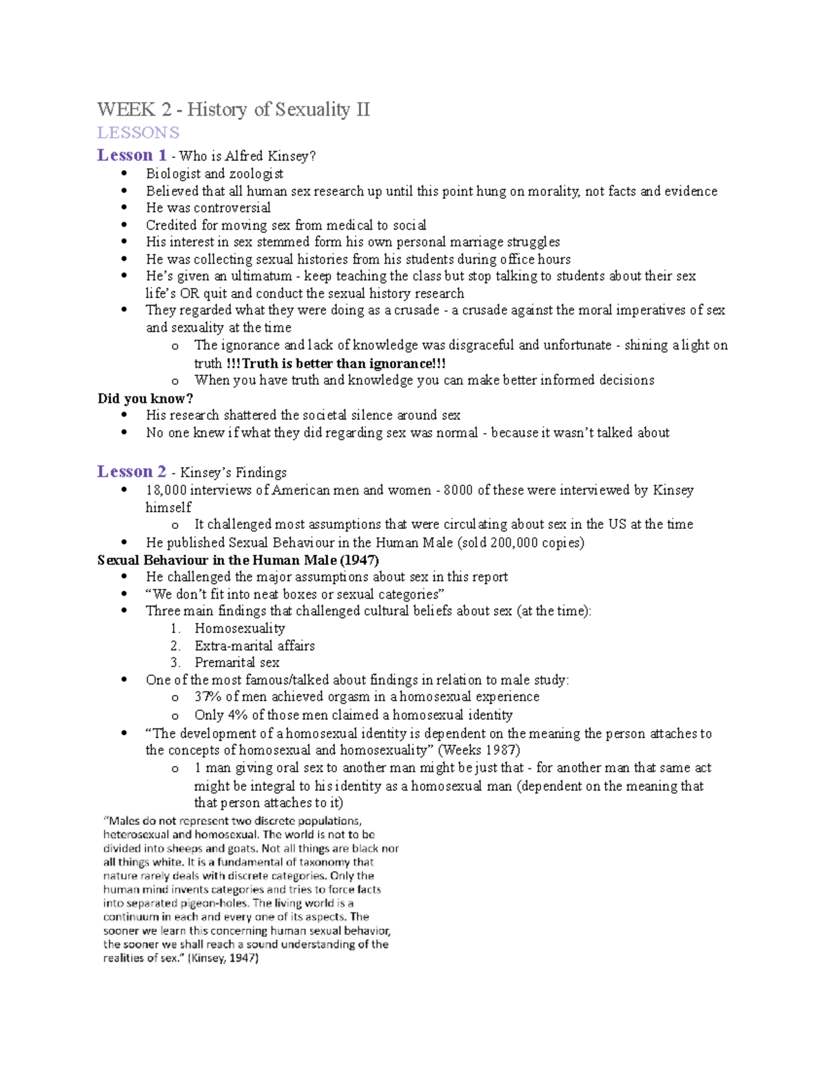 GSWS 2163A WEEK 2 - WEEK 2 - History of Sexuality II LESSONS Lesson 1 ...