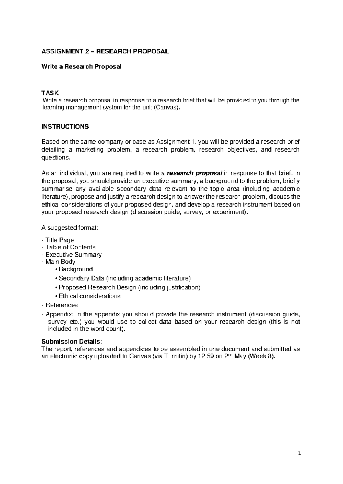 MKT2001 9 SWK S1 20 Assignment 2 - ASSIGNMENT 2 – RESEARCH PROPOSAL ...