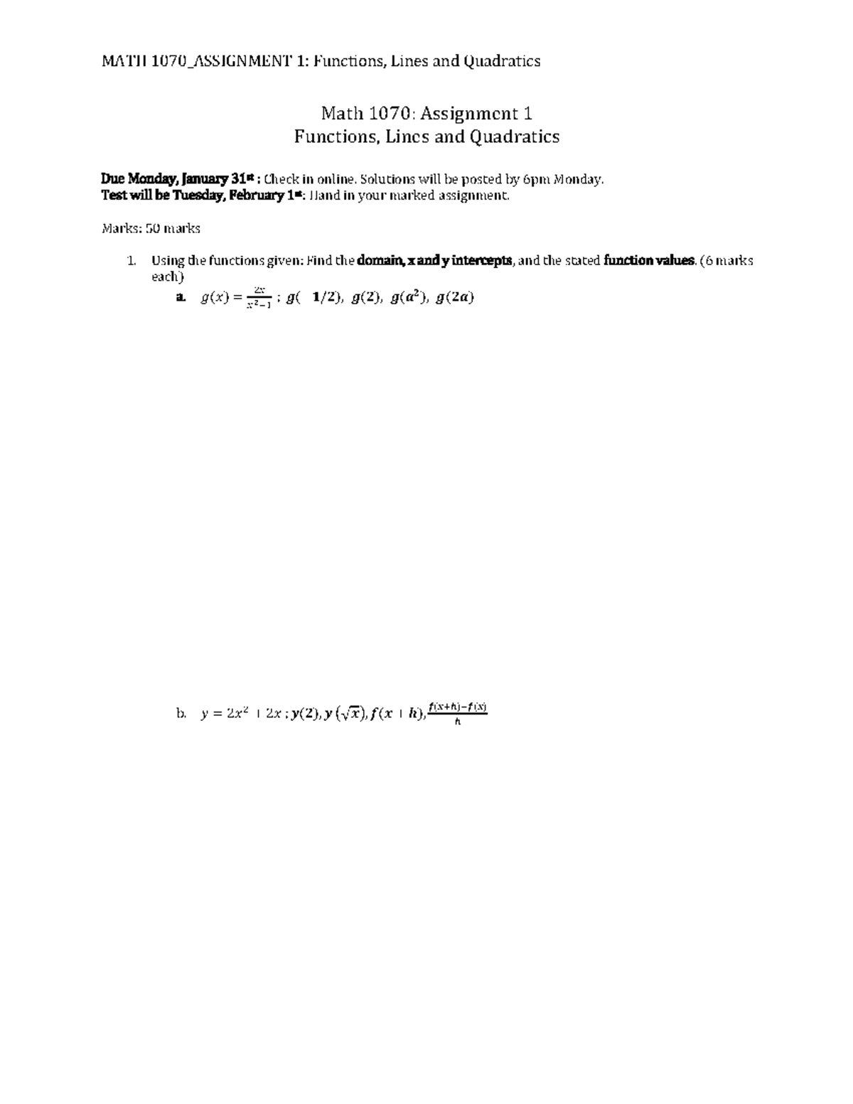 Assignment 1- MATH 1070 Section 1 CH 2 and 3.1 to 3.3 W22 - Math 1070 ...