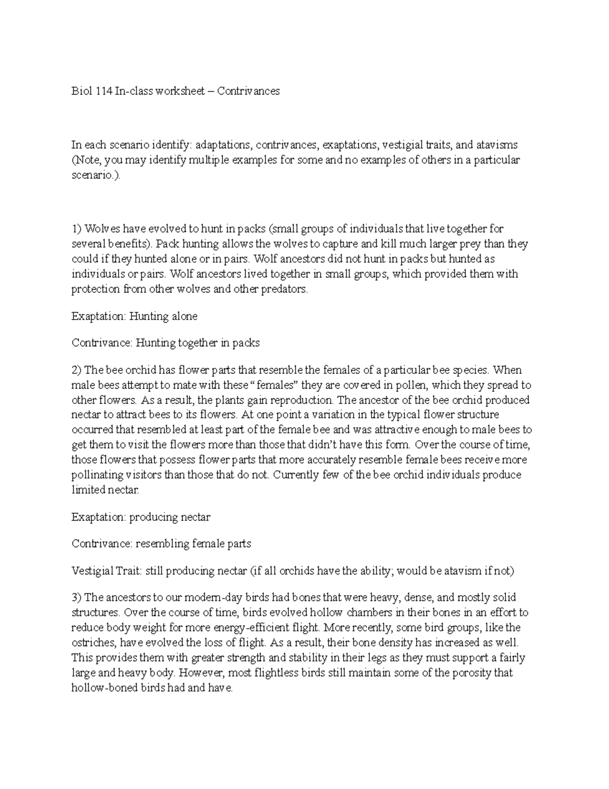 1 24 Worksheet - Contrivances - Biol 114 In-class worksheet ...