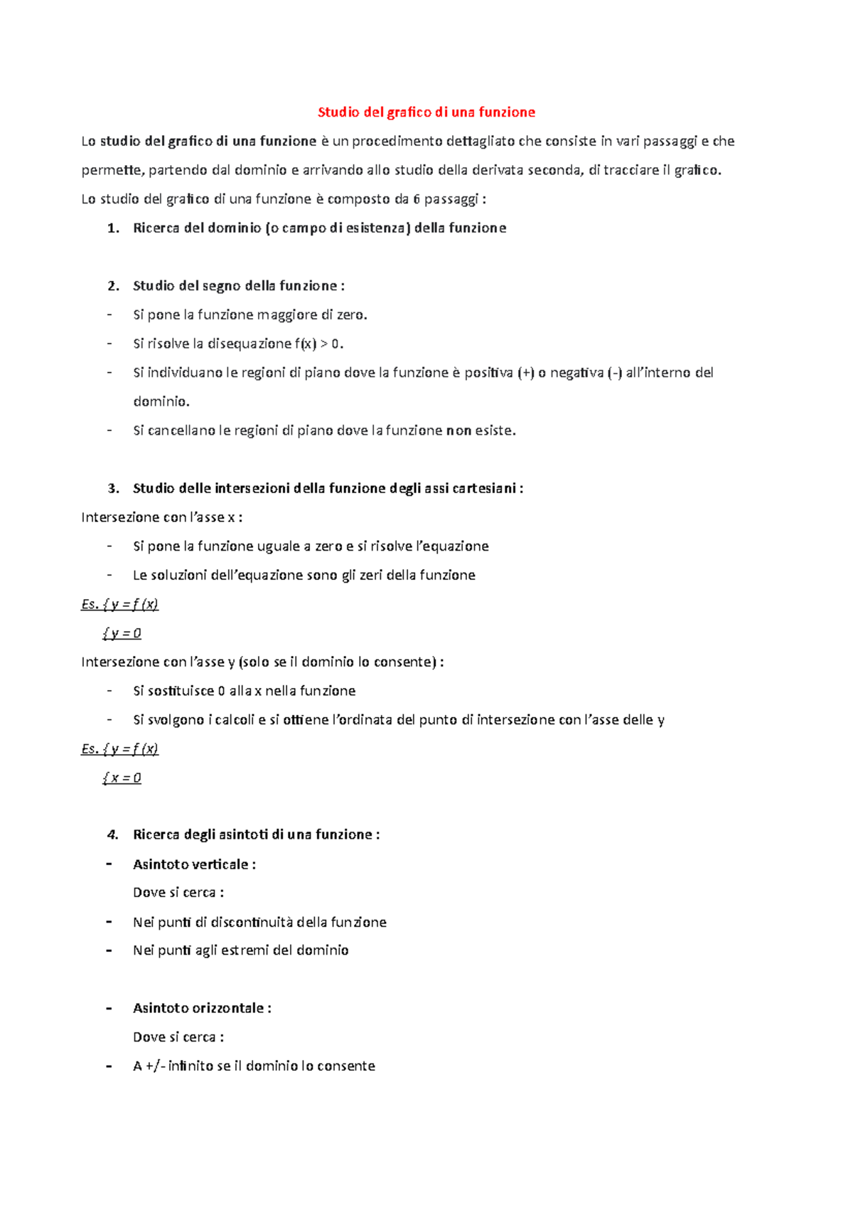 Modulo 0; Studio DEL Grafico DI UNA Funzione - Studio del grafico di ...