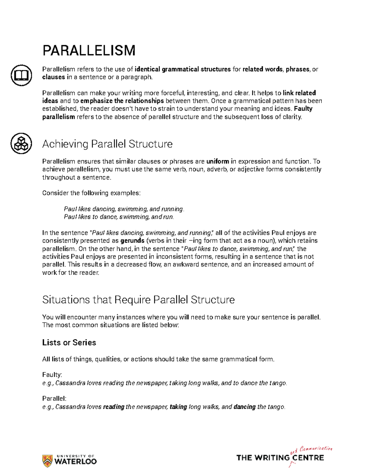 Parallelism 1 Class Notes Parallelism Parallelism Refers To The Use Of Identical Grammatical