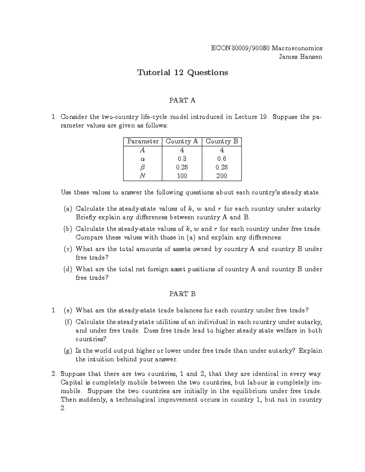 Tutorial 12 Questions - macro tut - ECON30009/90080 Macroeconomics ...