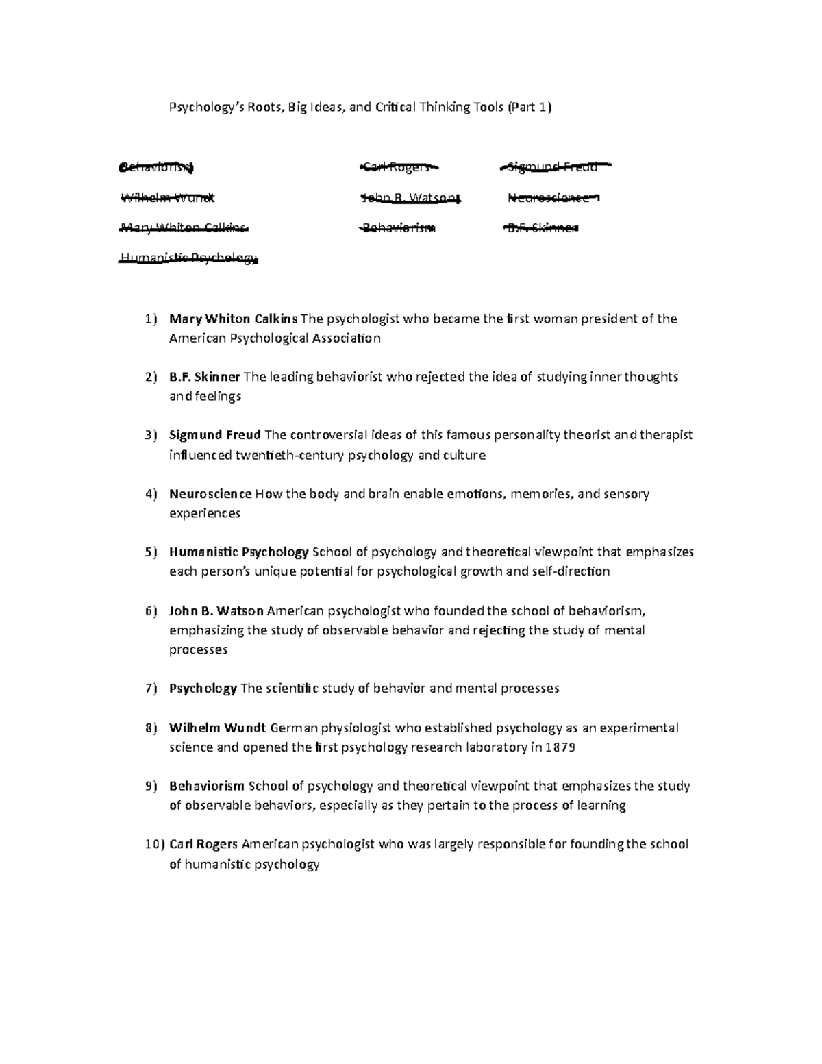 Psychology’ Study Guide Chapter 1 - Psychology’s Roots, Big Ideas, and ...