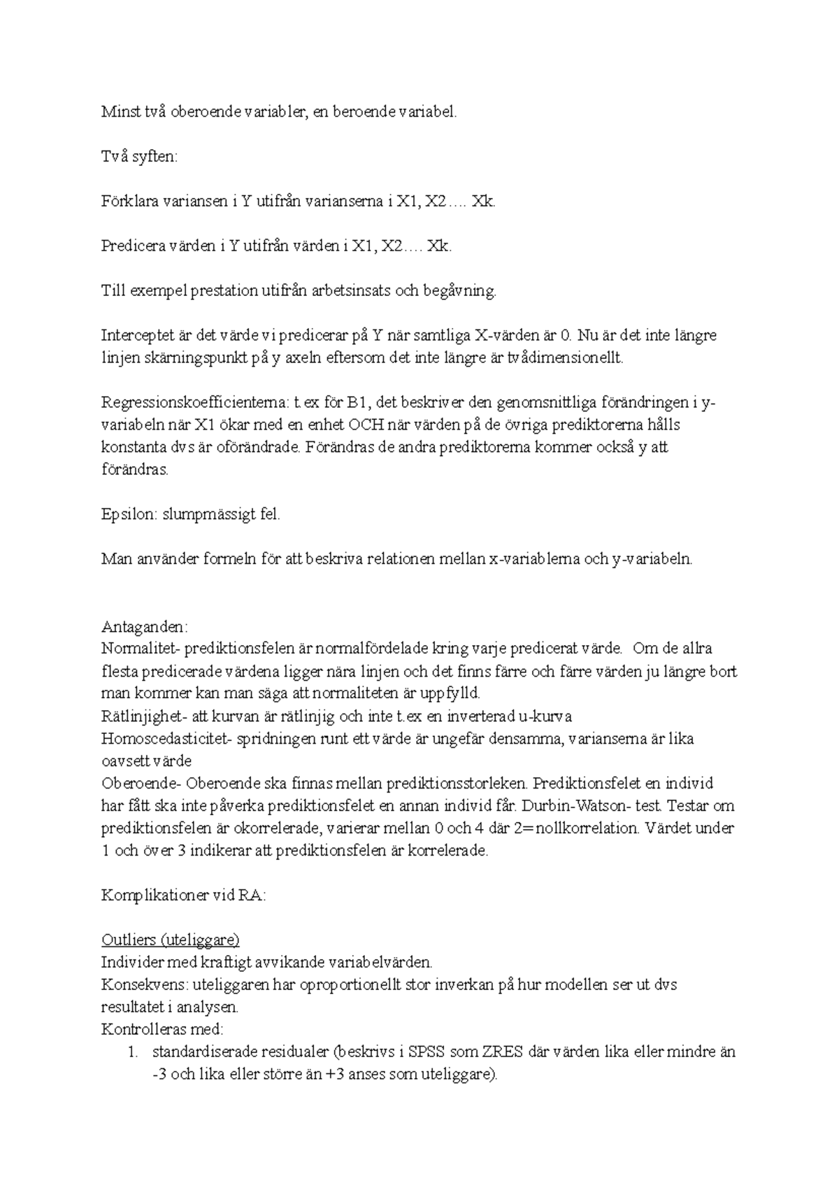 Multipel linjär regressionsanalys - Minst två oberoende variabler, en ...