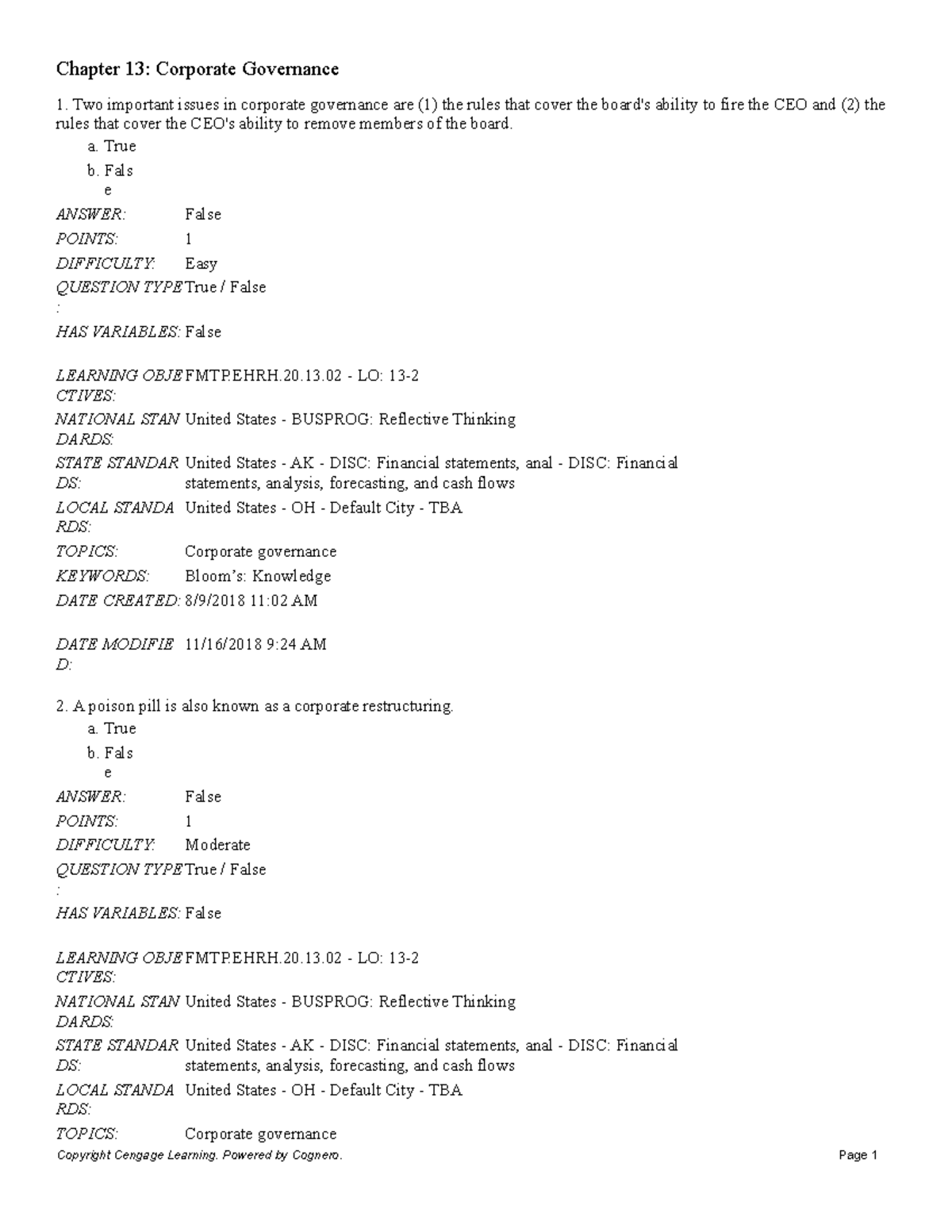 Chapter 13 Corporate Governance - Chapter 13: Corporate Governance 1 ...