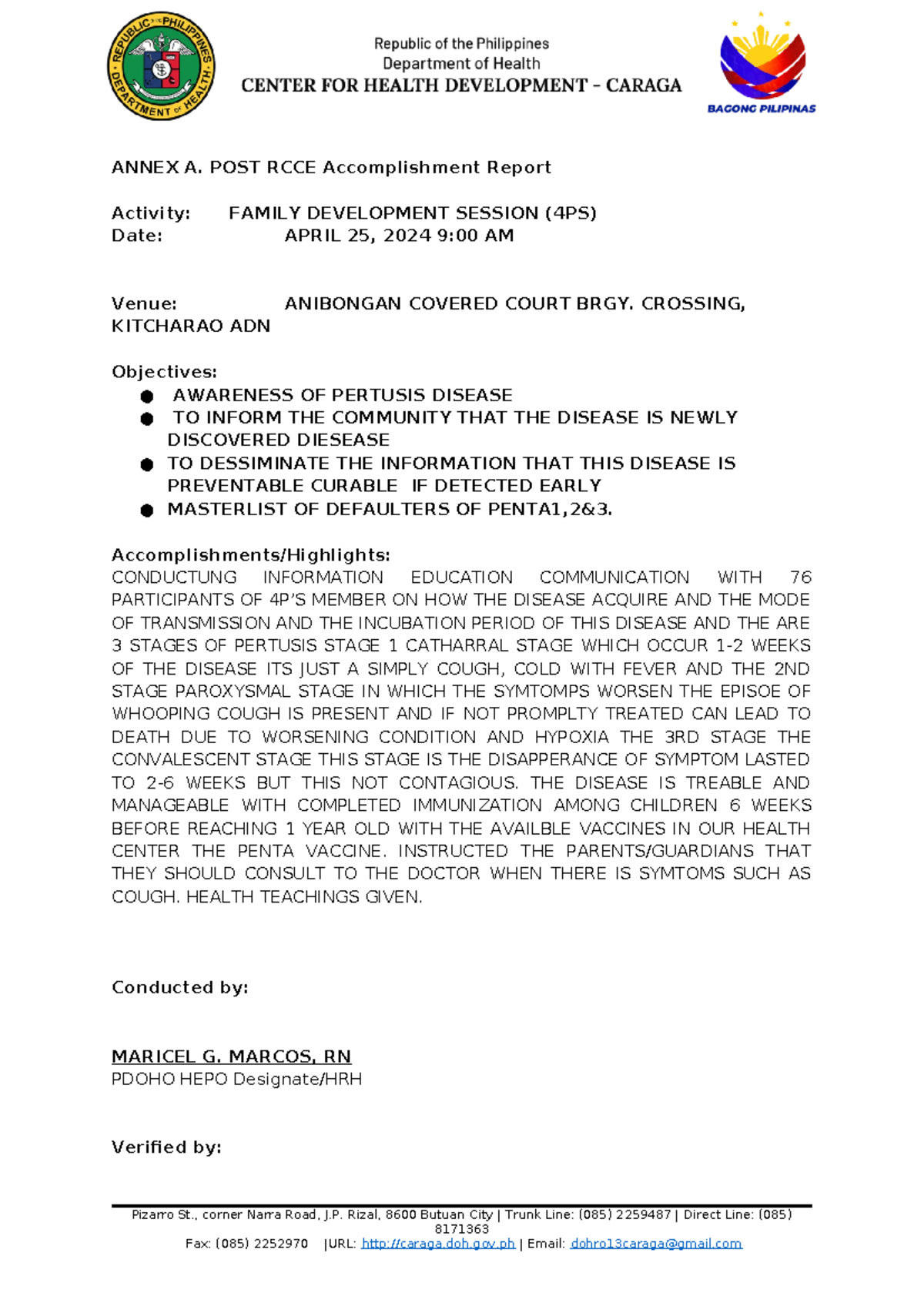 RCCE Annex A Crossing - rapid - ANNEX A. POST RCCE Accomplishment ...