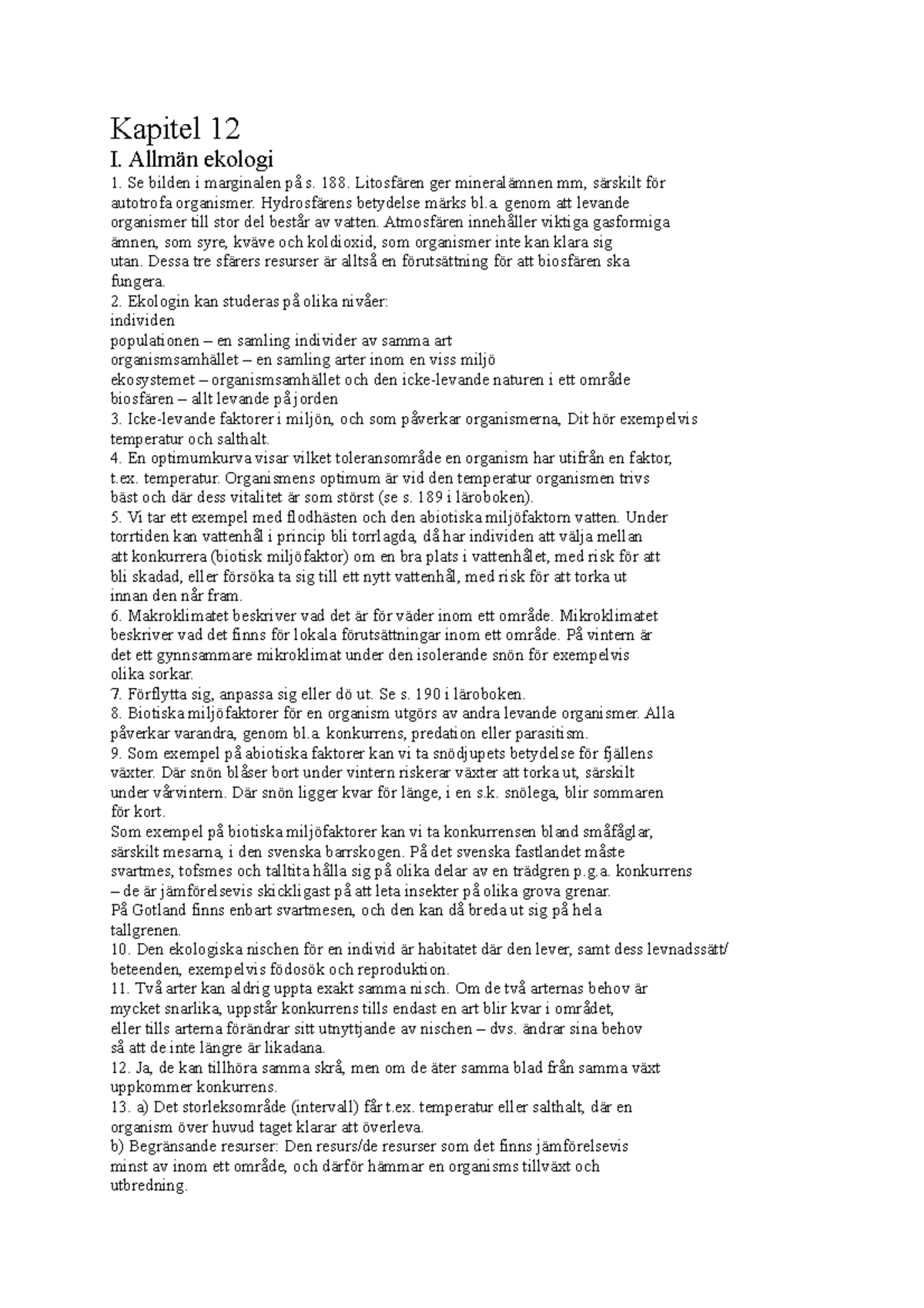 Kapitel 12 - sdsdsd - Kapitel 12 I. Allmän ekologi 1. Se bilden i ...