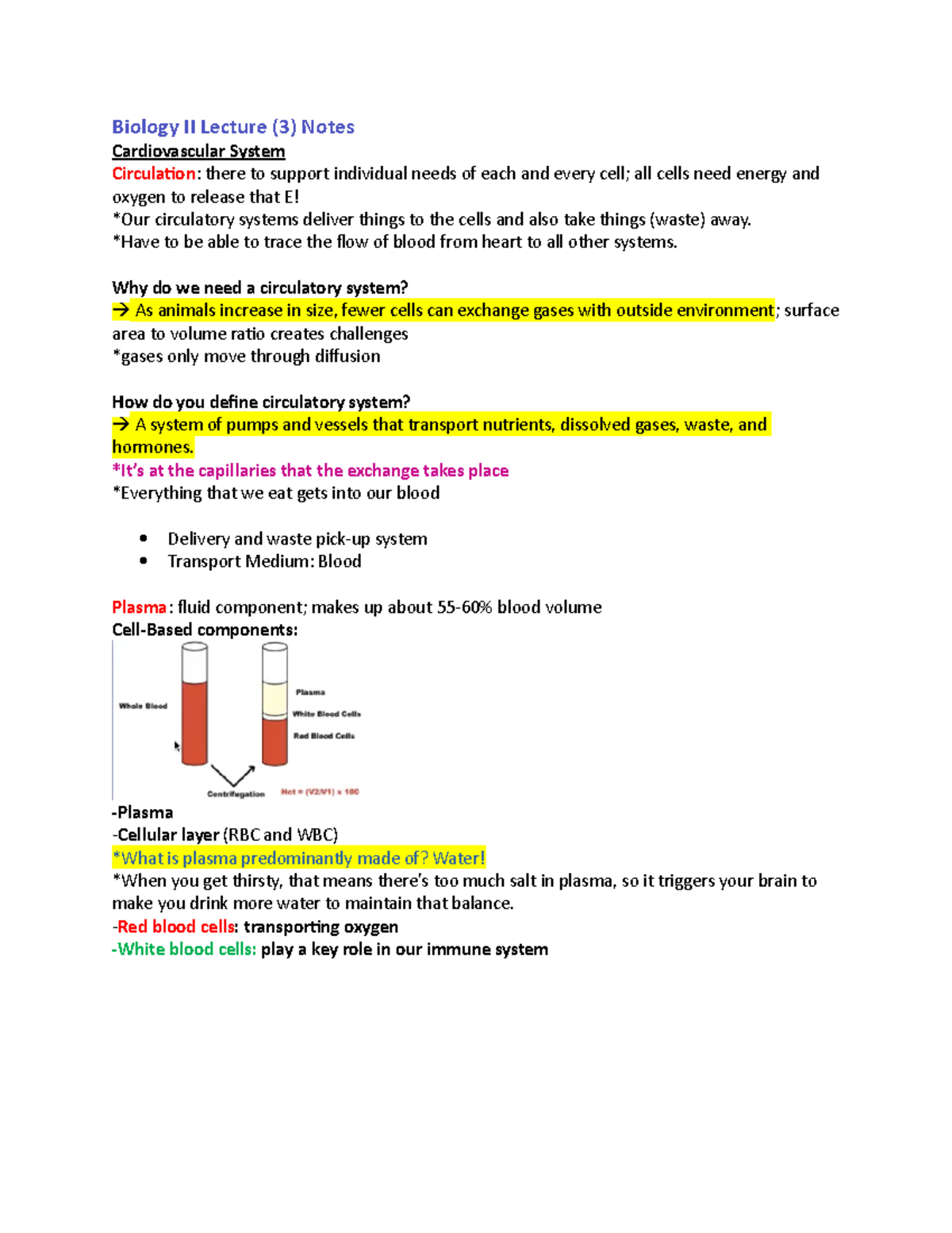Biology II Lecture (3) Notes- Human Cellular Function - Biology II ...