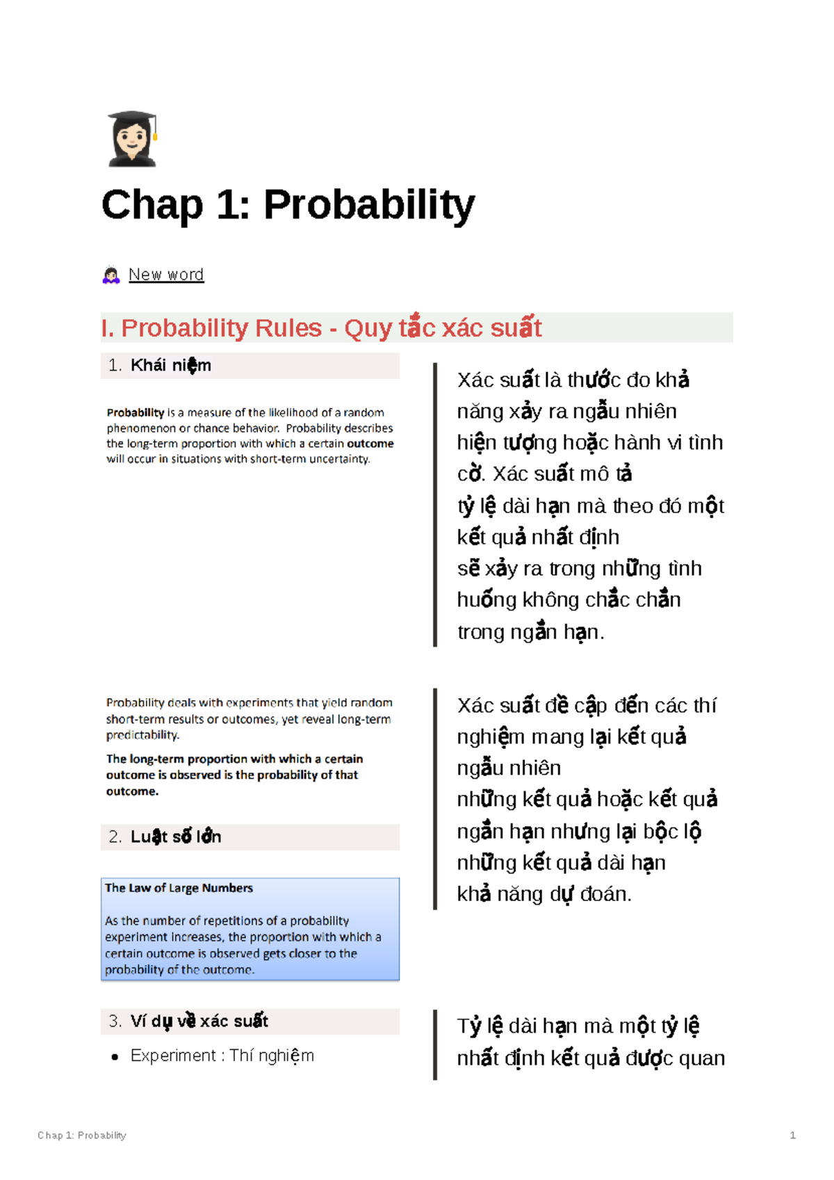 Notion Chap 1 Probability - Chap 1: Probability New word I. Probability Rules - Quy tắc xác suất ...