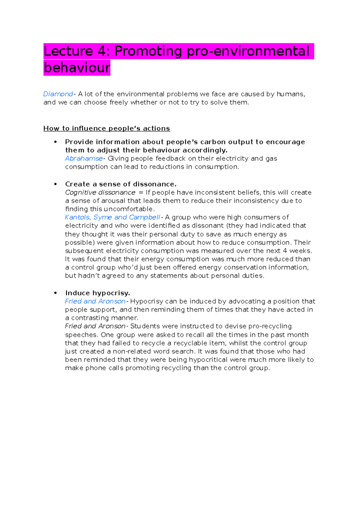 Lecture 4- Promoting pro-environmental behaviour - Lecture 4: Promoting ...