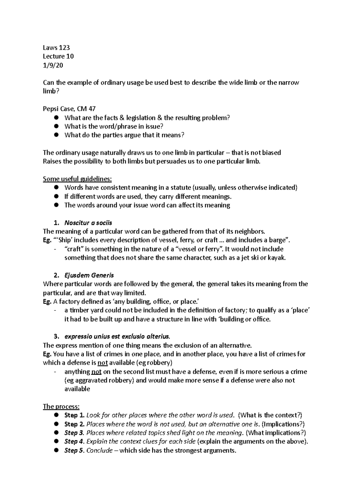 Lecture 10 - Laws 123 Lecture 10 1/9/ Can the example of ordinary usage be used best to describe ...