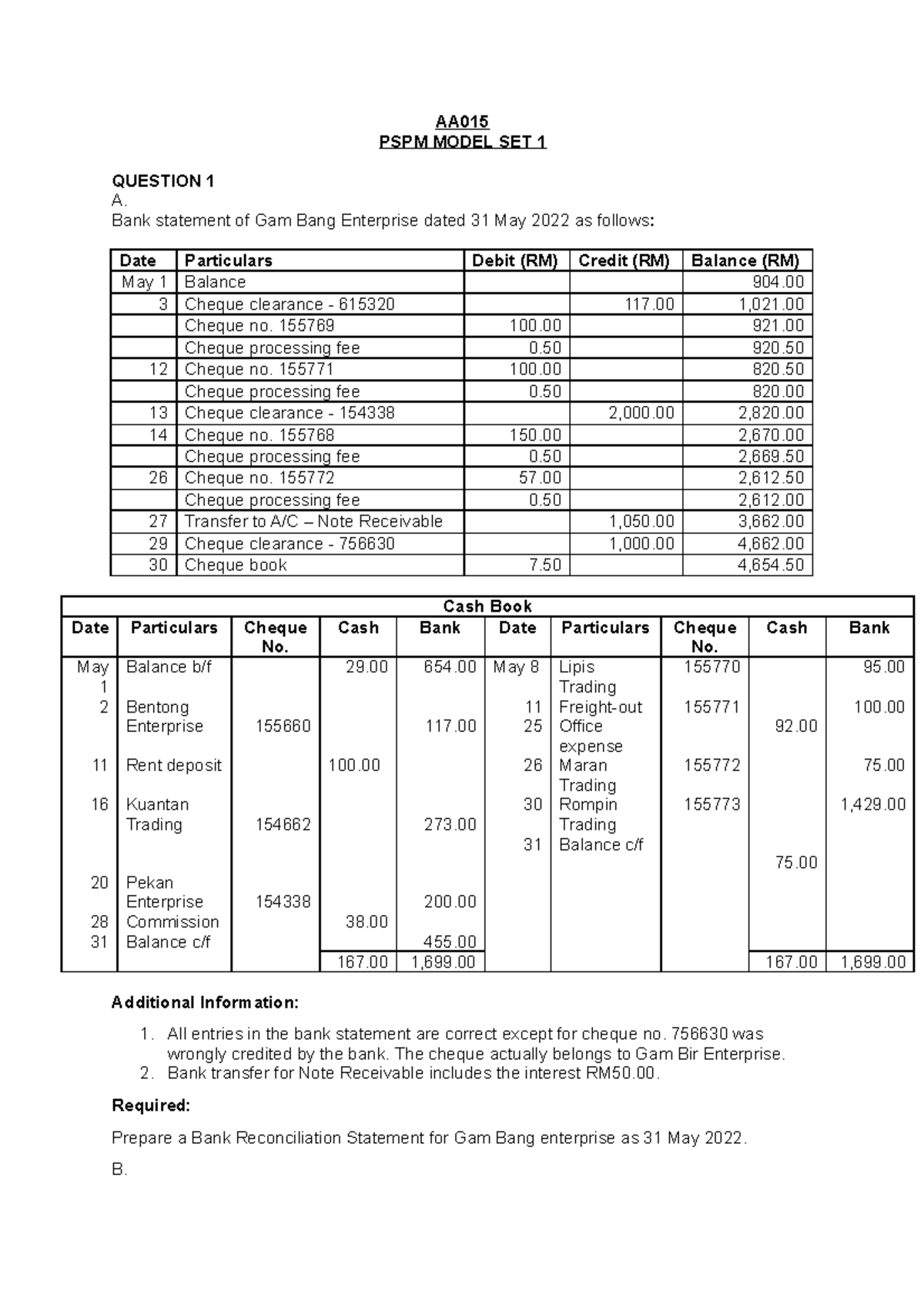 PSPM Model SET 1 2022-2023 - AA PSPM MODEL SET 1 QUESTION 1 A. Bank ...
