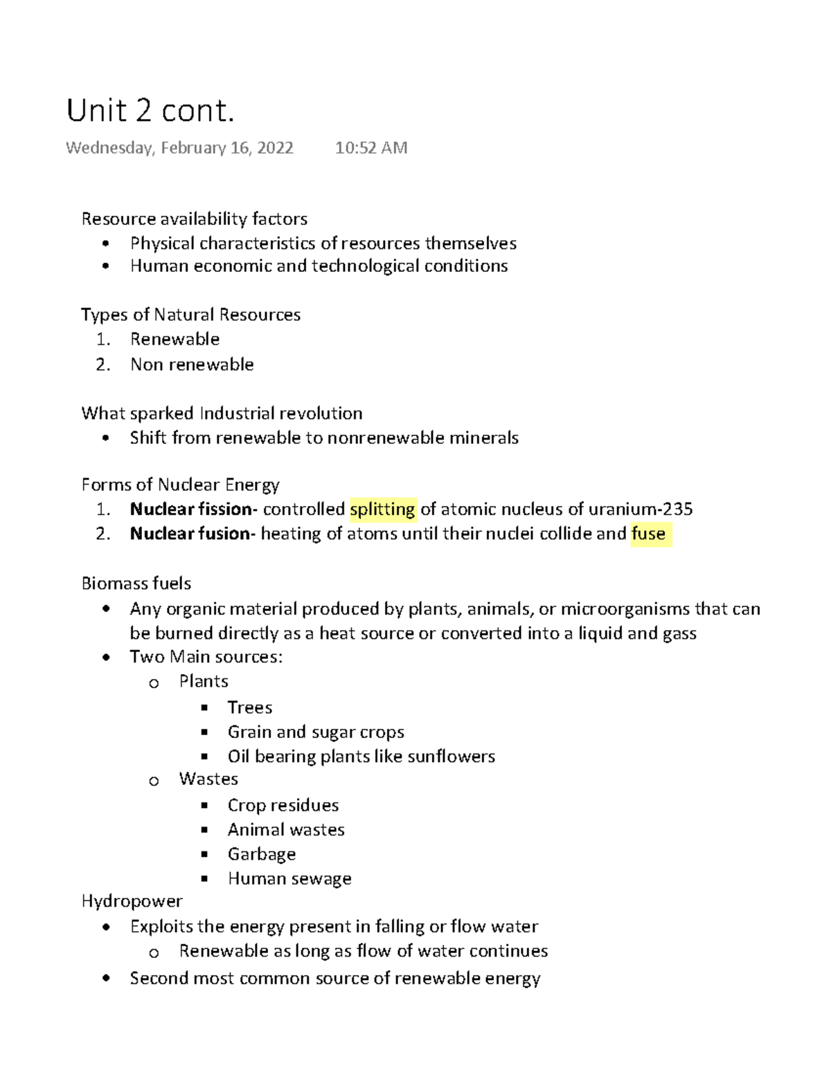 Unit 2 continued - Resource availability factors - Physical characteristics of resources ...