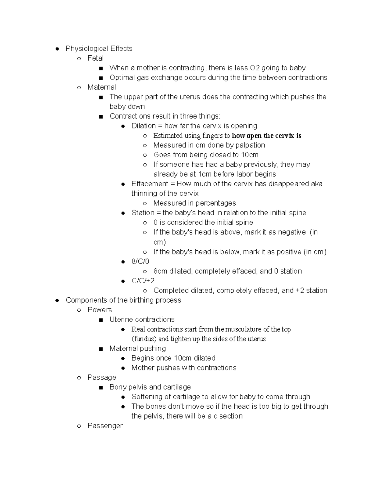 Intrapartum recorded lecture notes - Physiological Effects Fetal When a ...