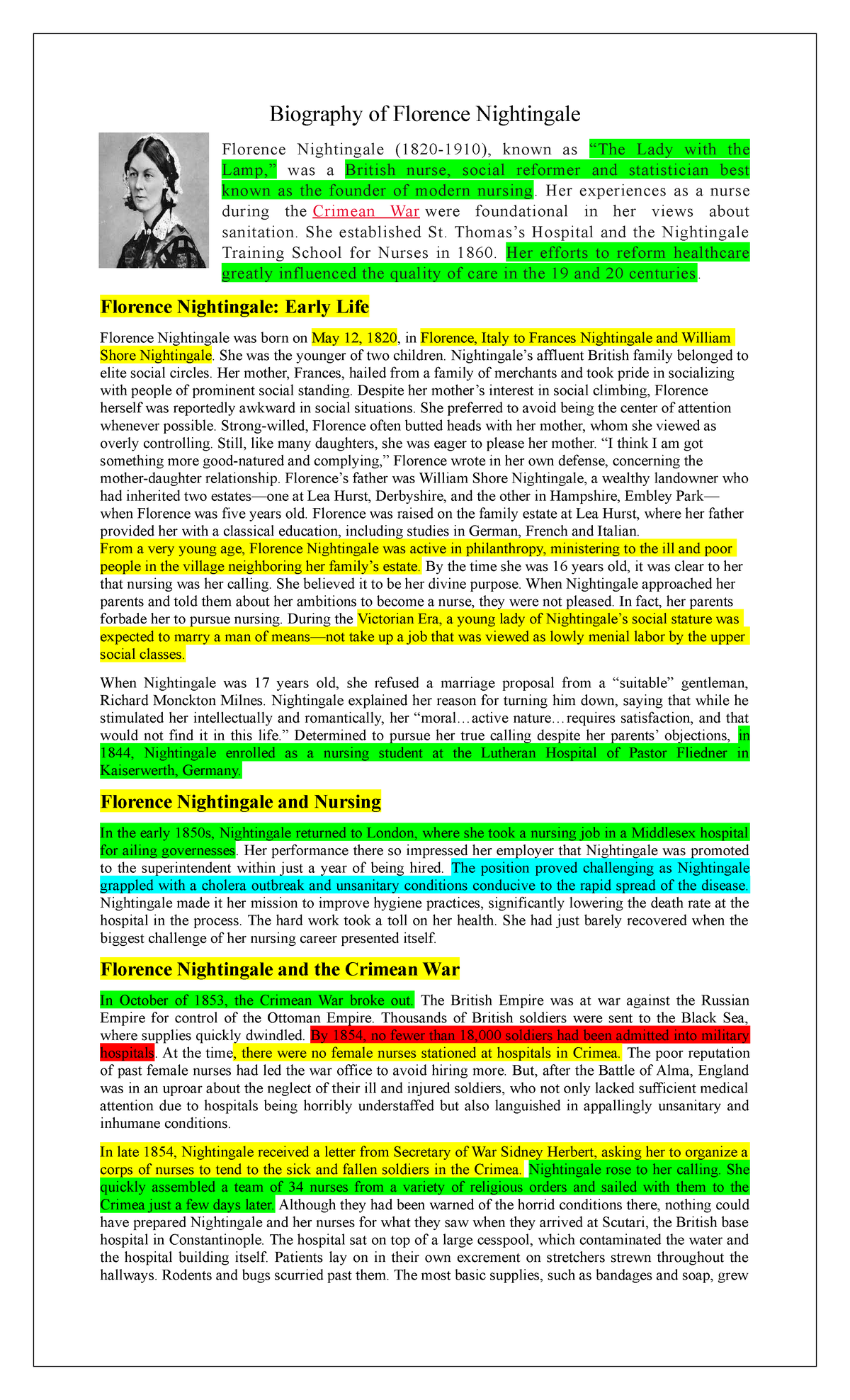 Biography of Florence Nightingale - Biography of Florence Nightingale ...