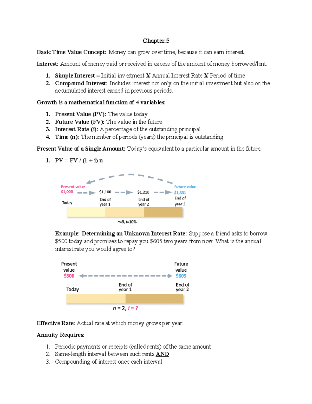 Chapter 5 Notes - Chapter 5 Basic Time Value Concept: Money can grow ...