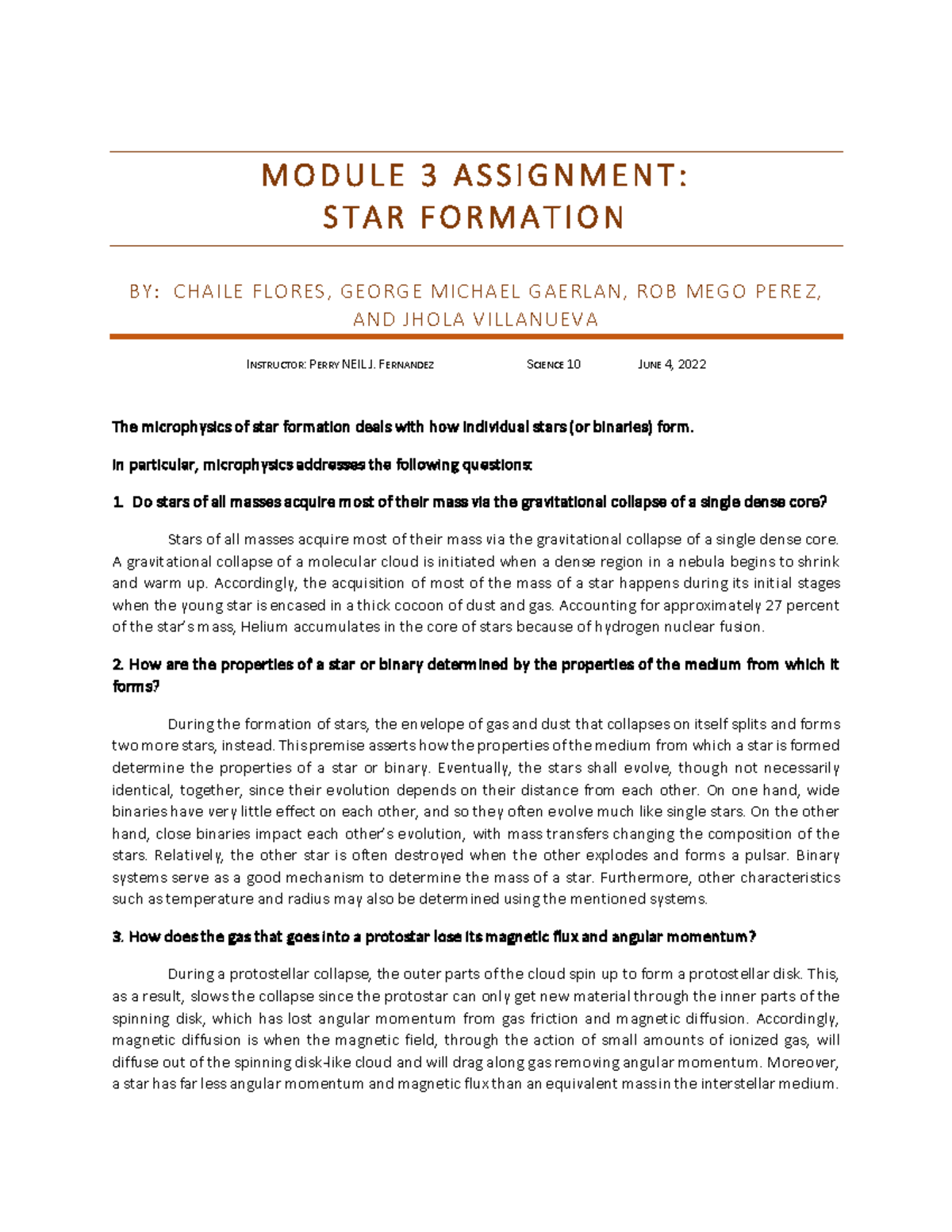 Star Formation - MODULE 3 ASSIGNMENT: STAR FORMATION B Y : C HA I LE F ...