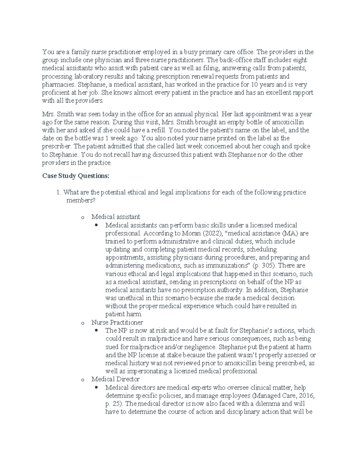 Case-study - You are a family nurse practitioner employed in a busy ...