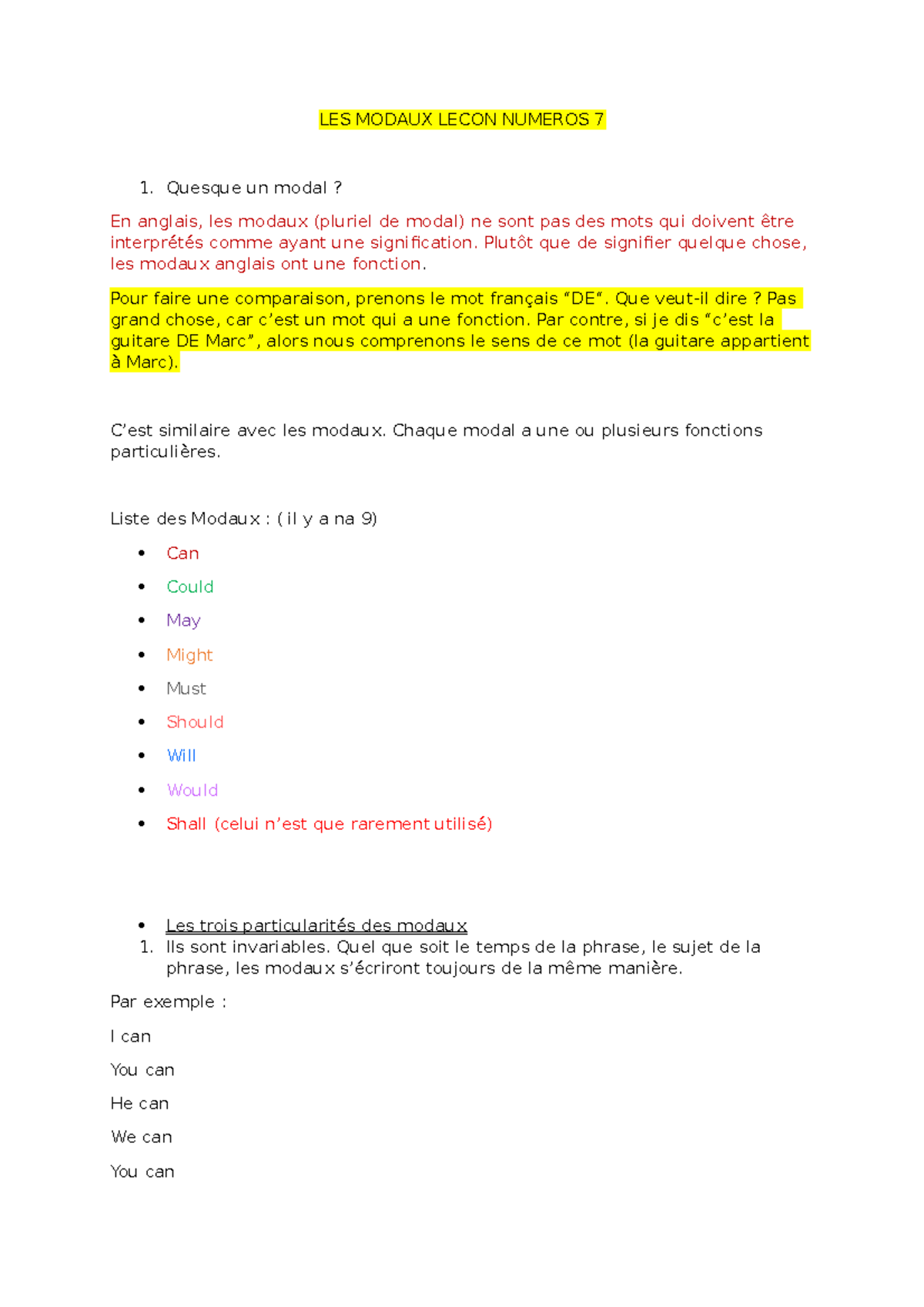 Lecon 7 Modaux anglais modaux principal - Anglais - UMontpellier - Studocu