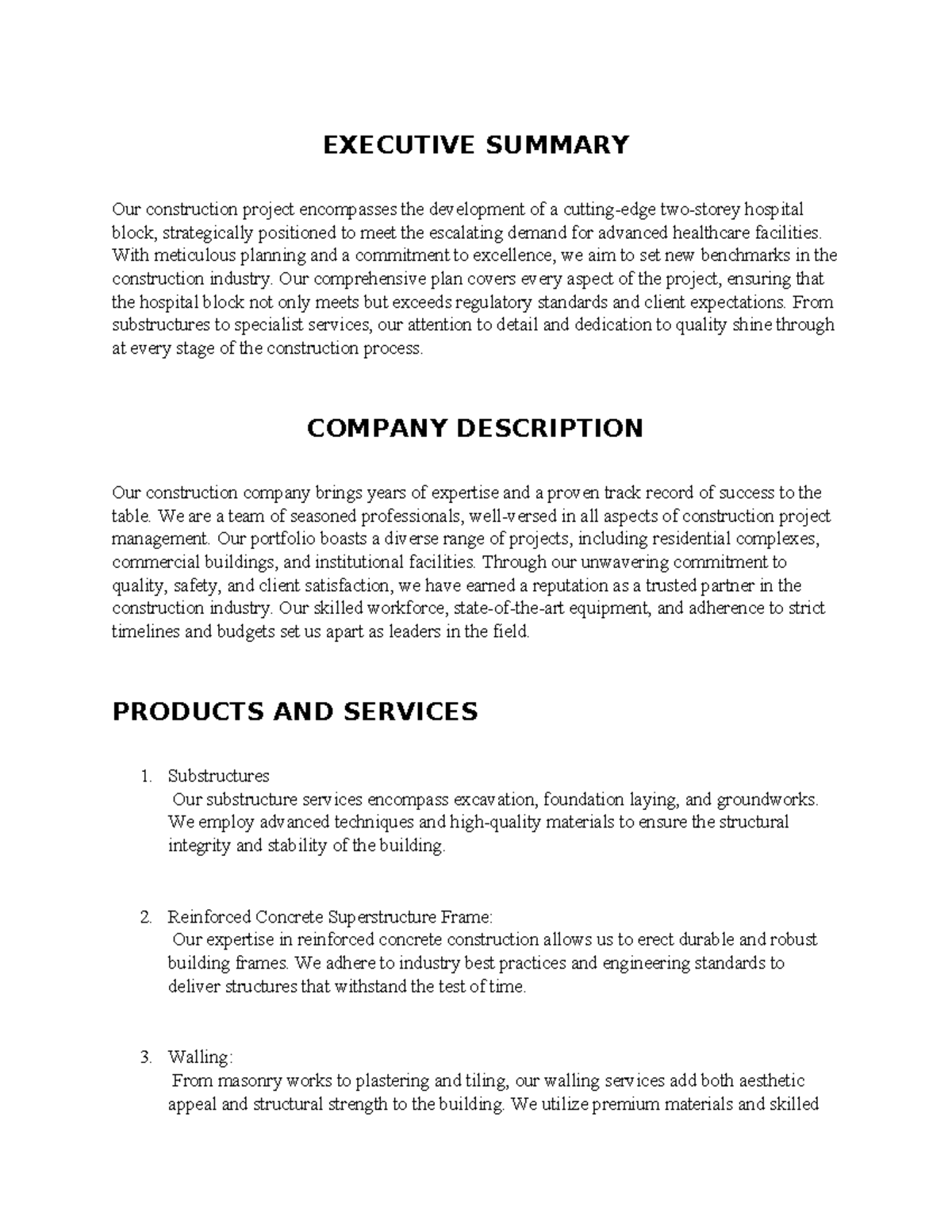 Executive Summary - none - EXECUTIVE SUMMARY Our construction project ...