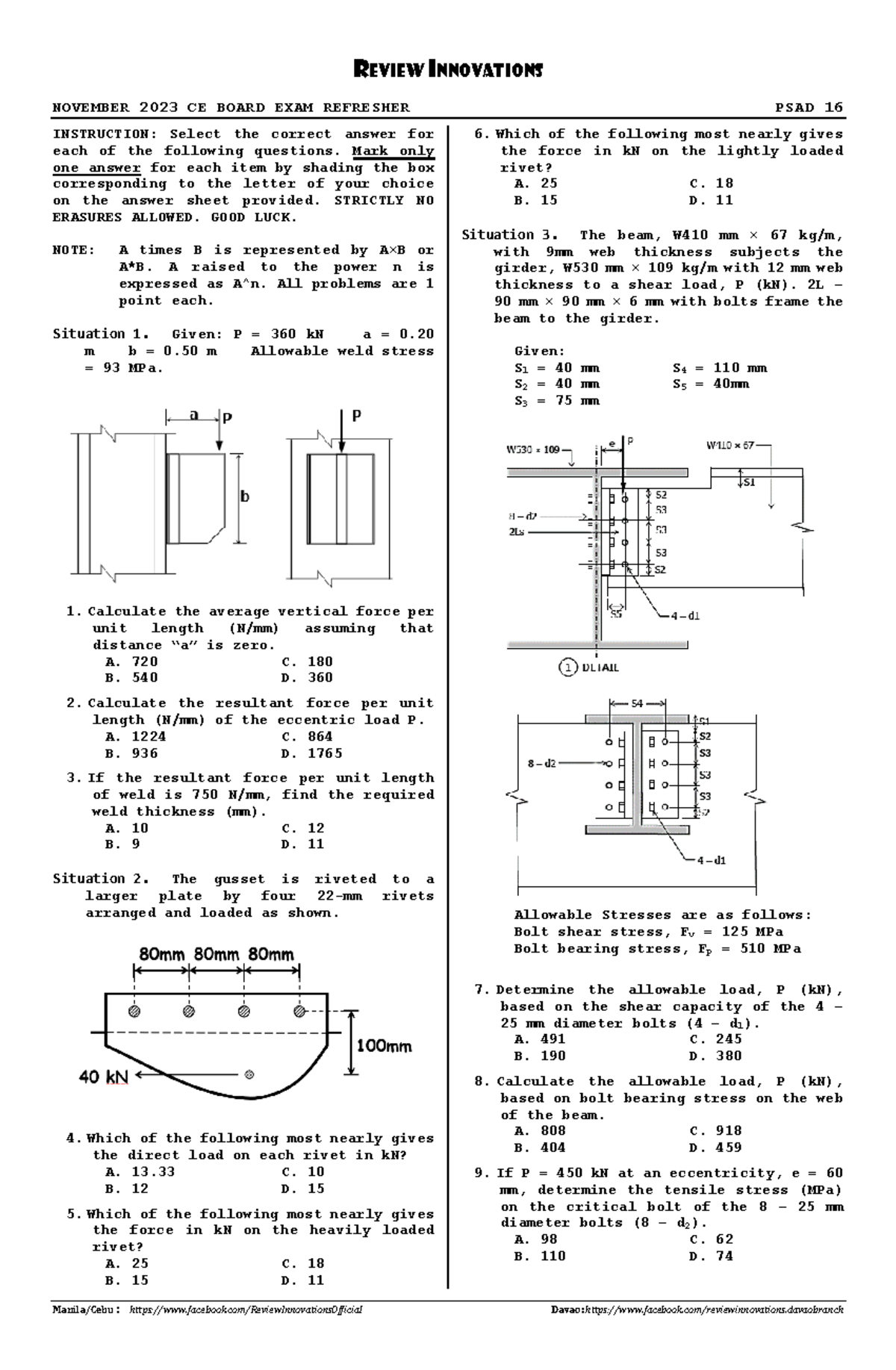 PSAD - 16 - Practice for Board Exam - REVIEW INNOVATIONS NOVEMBER 2023 CE BOARD EXAM REFRESHER ...