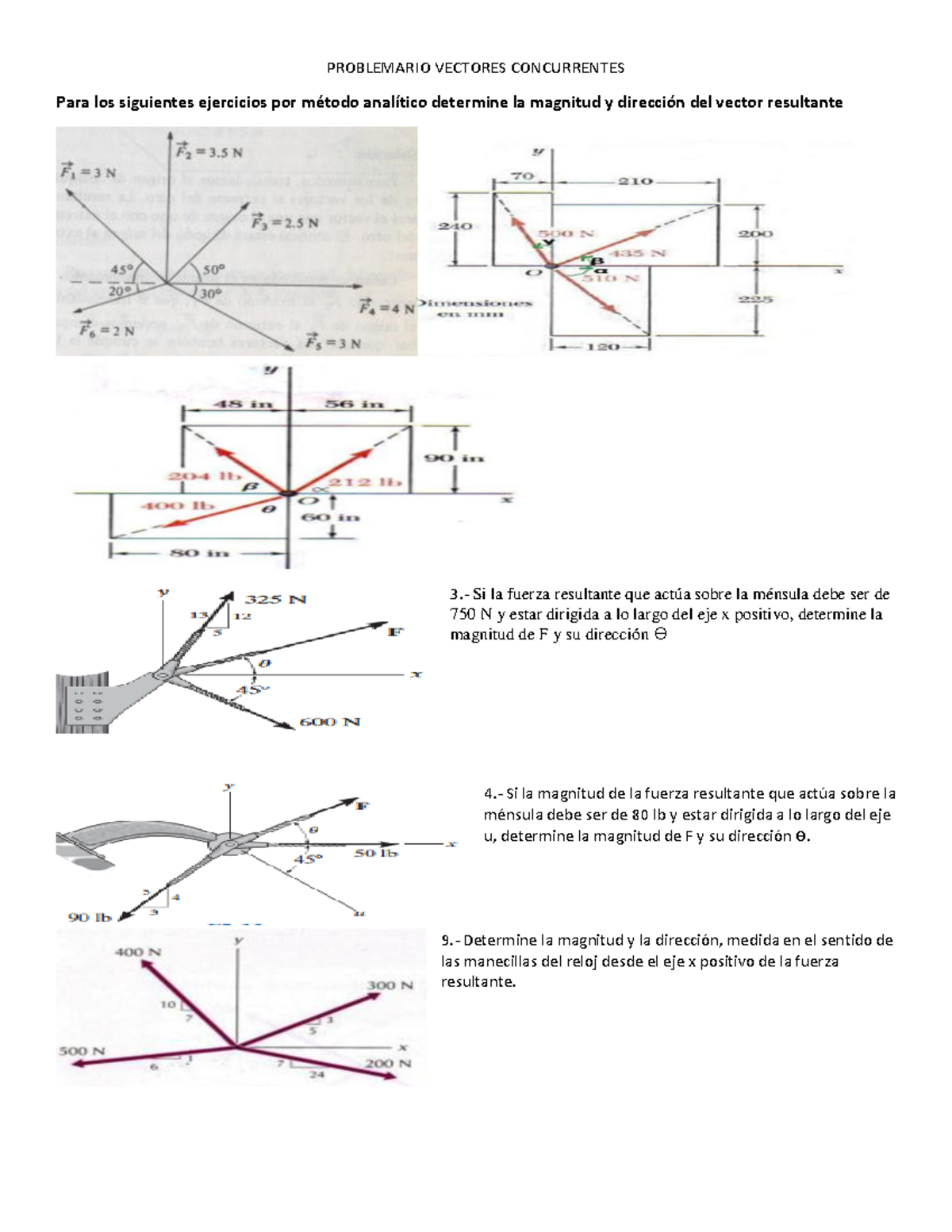 Metodo descomposicion - PROBLEMARIO VECTORES CONCURRENTES Para los ...