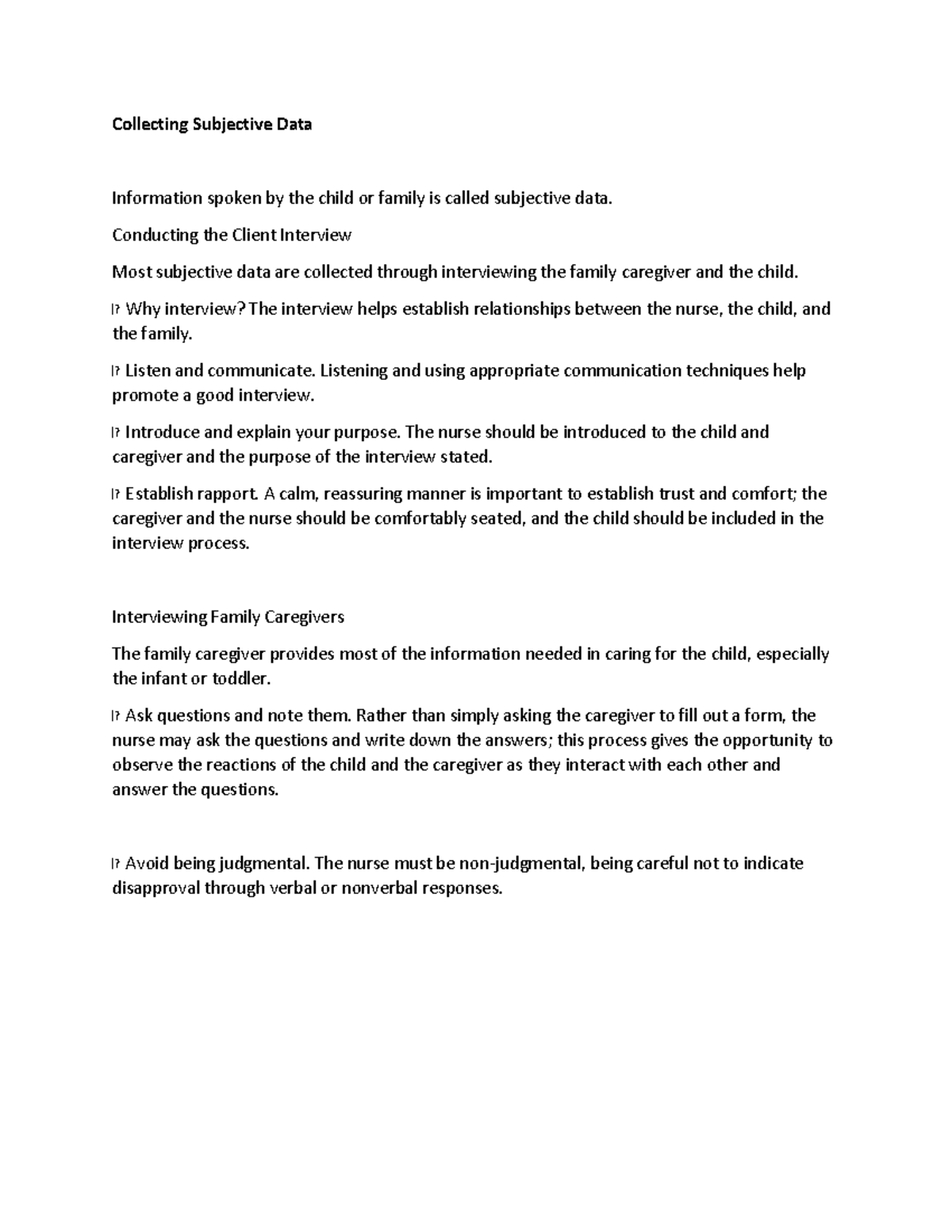 Nursing 3 - Collecting Subjective Data Information spoken by the child ...