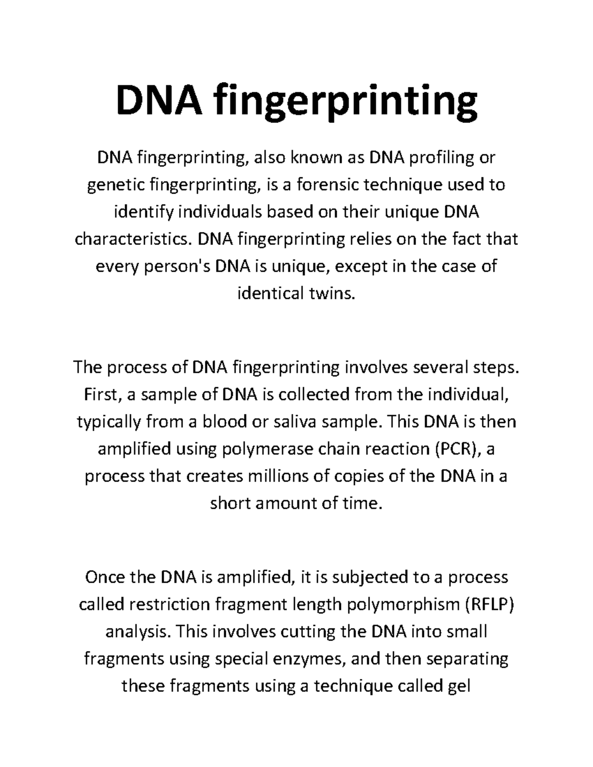 DNA fingerprinting part 1 - DNA fingerprinting DNA fingerprinting, also ...