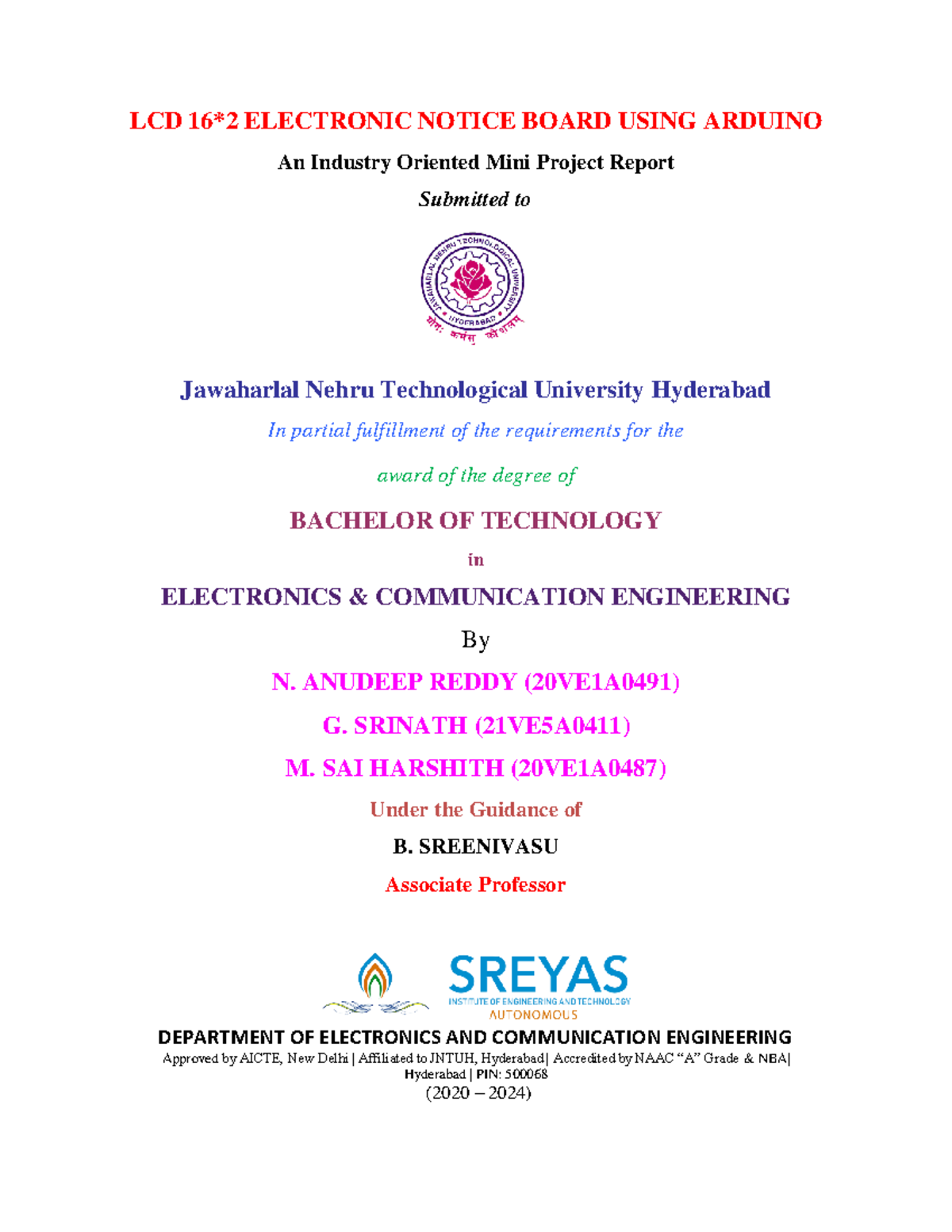 Srinath Final - LCD 16*2 ELECTRONIC NOTICE BOARD USING ARDUINO An ...