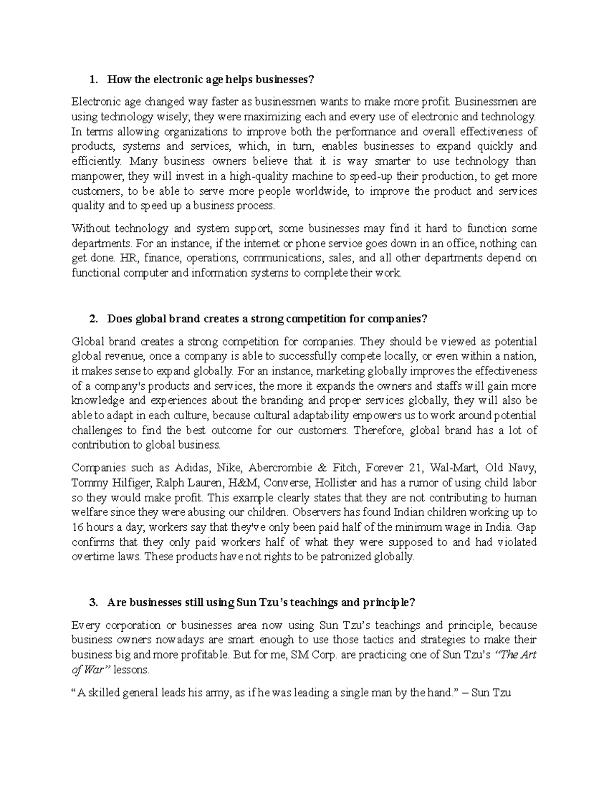 Strat 3 sw1 - 1. How the electronic age helps businesses? Electronic ...