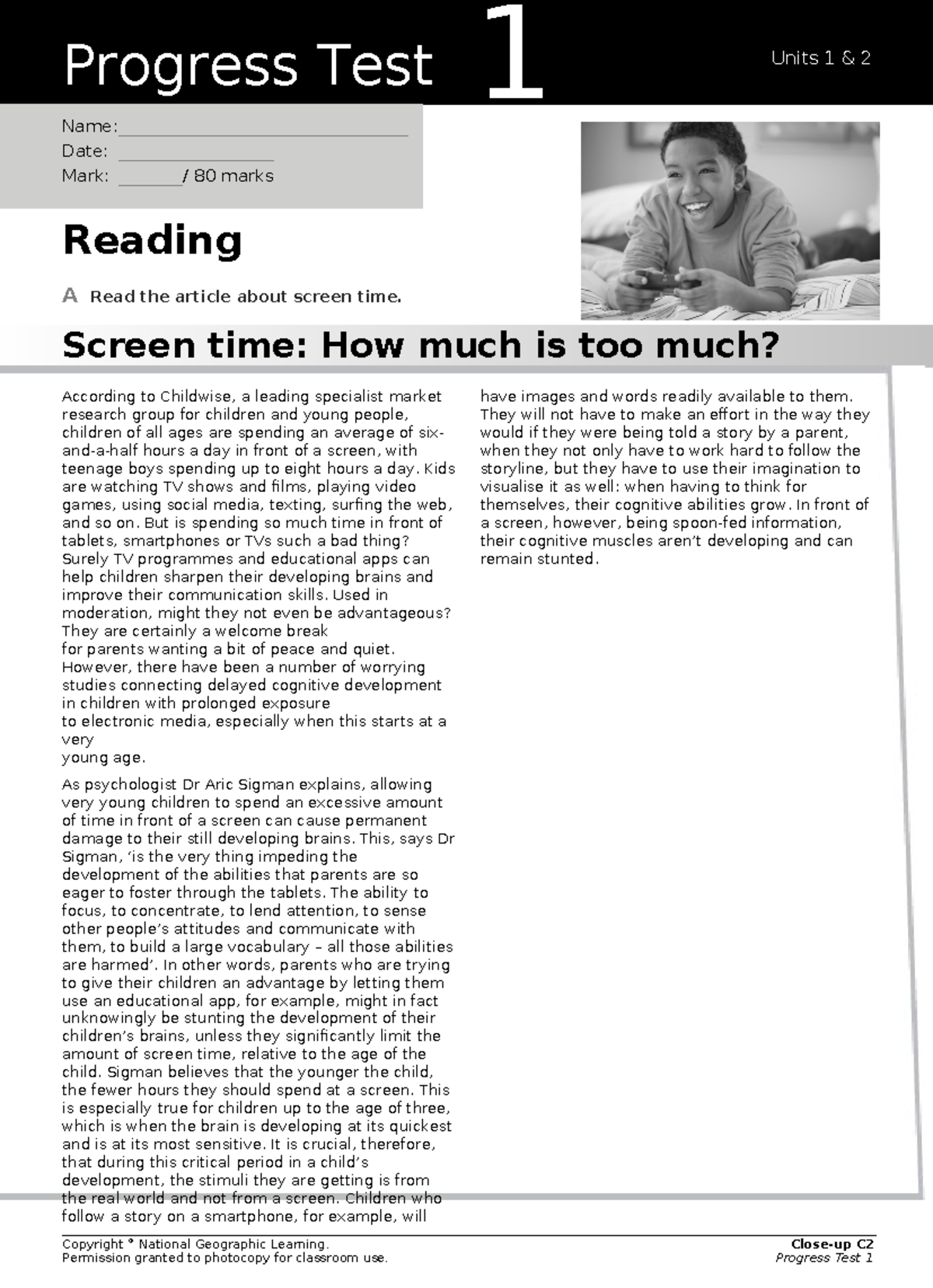 Editable C2 Progress Test 1 - Progress Test Units 1 & 2 ####### - Studocu