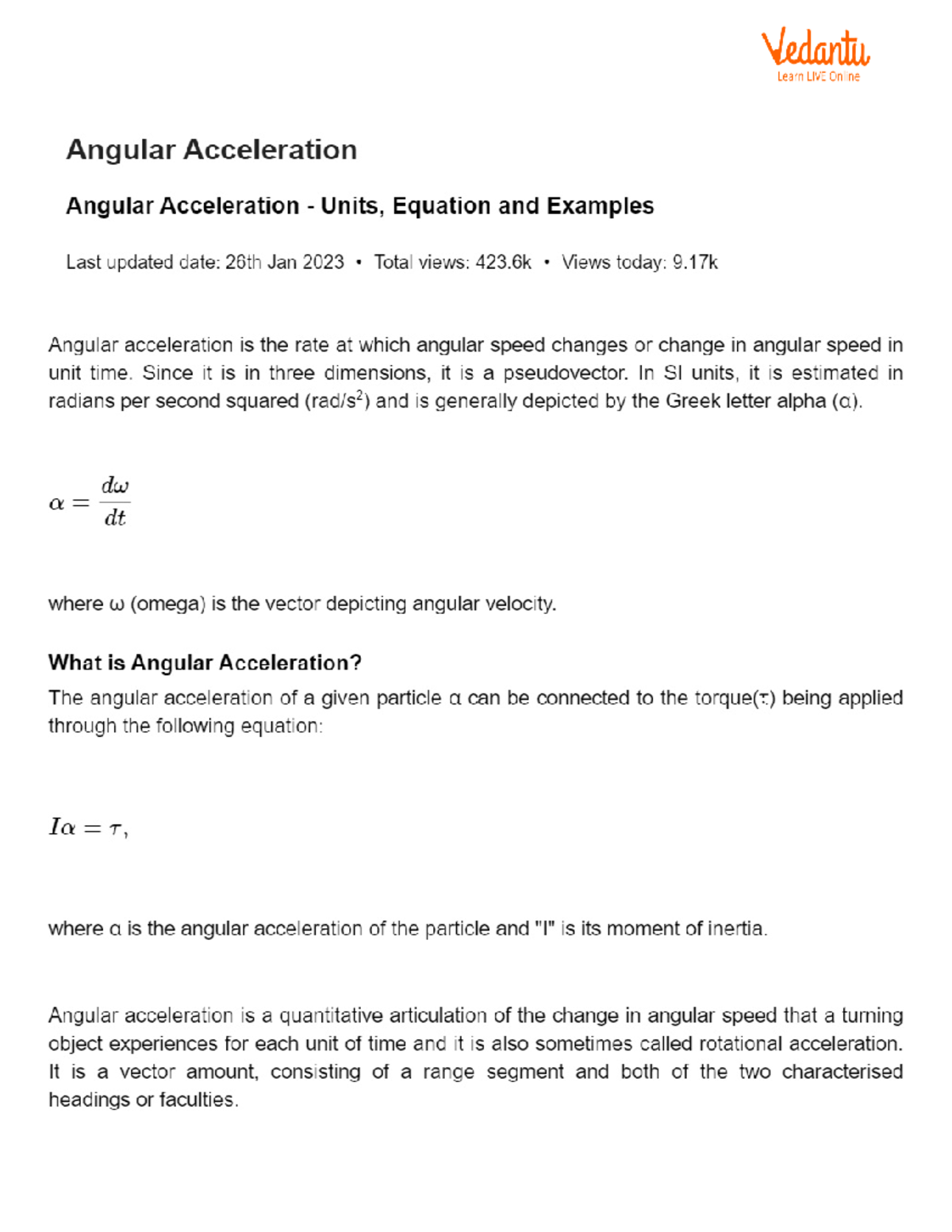 Angular Acceleration - B.tech CSE - Studocu