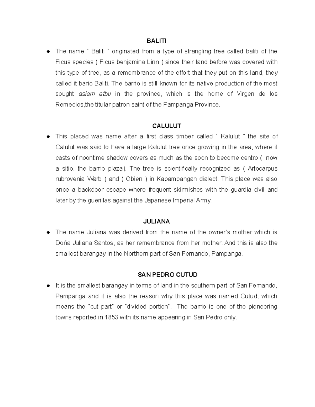 Toponyms - BALITI The name “ Baliti ” originated from a type of ...