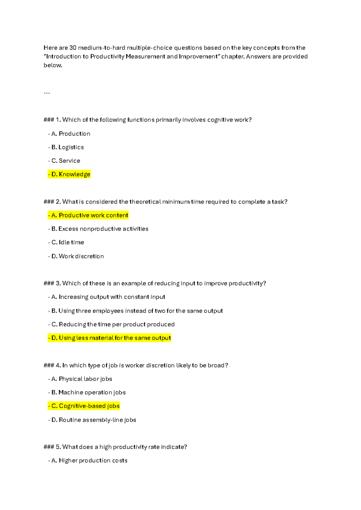 1Productivity q - Questions - Here are 30 medium-to-hard multiple ...