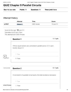 QUIZ Chapter 6 Series-Parallel Circuits ELET105-41 Electronic Circuits ...