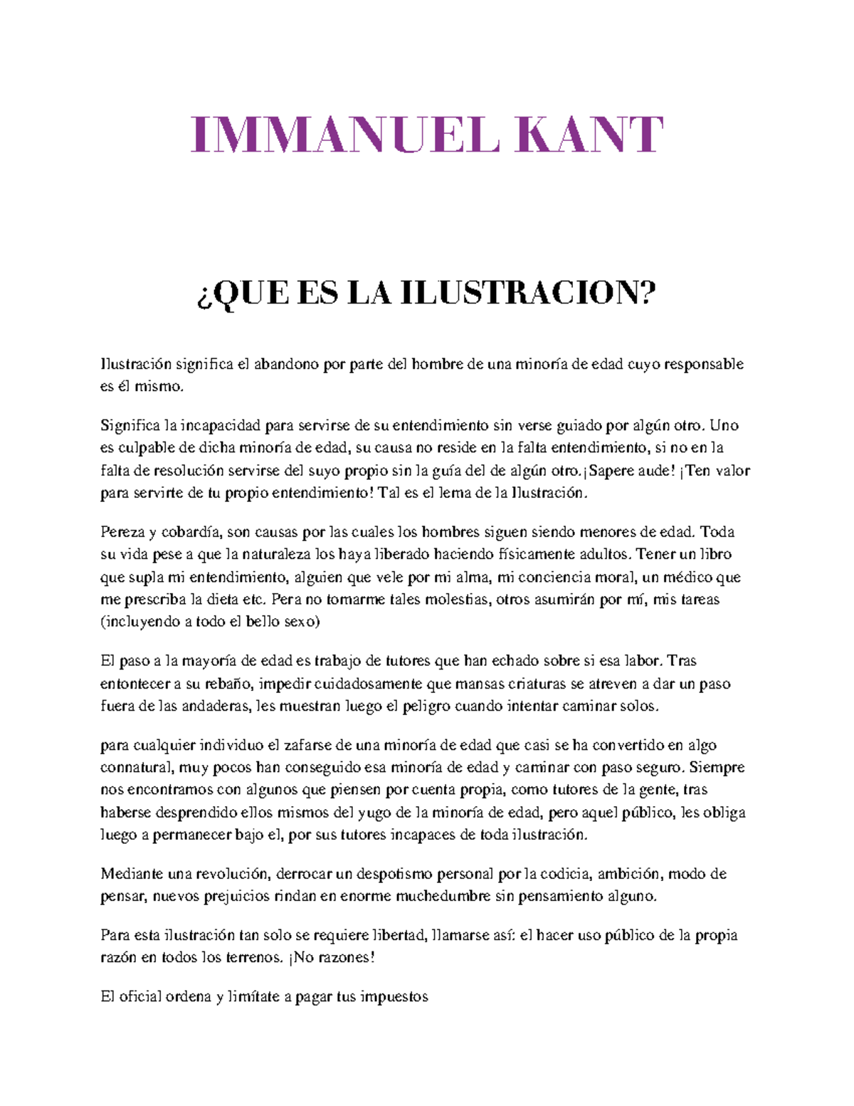 ¿Que es la Ilustración - Copy - IMMANUEL KANT ¿QUE ES LA ILUSTRACION ...