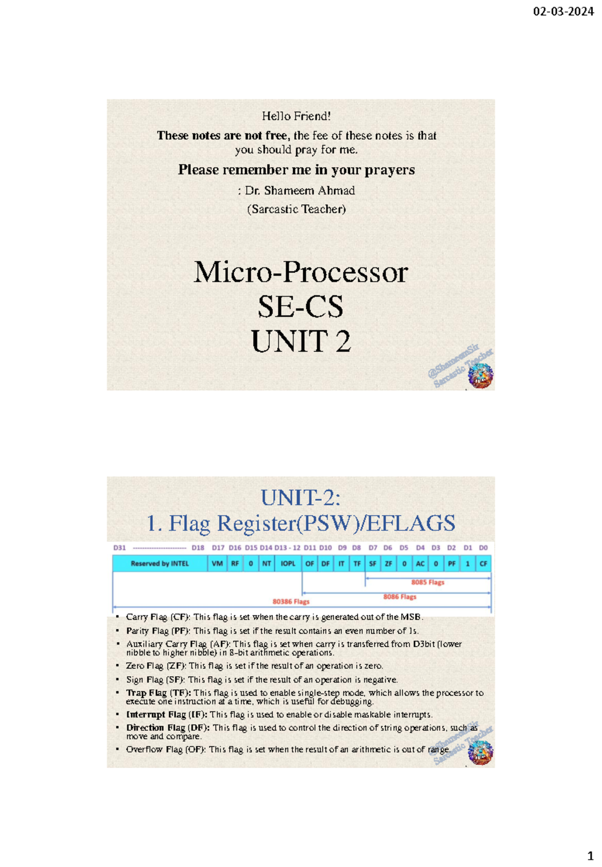 MP unit 2 oneshot - Ffghcd - Micro-Processor SE-CS UNIT 2 Hello Friend ...