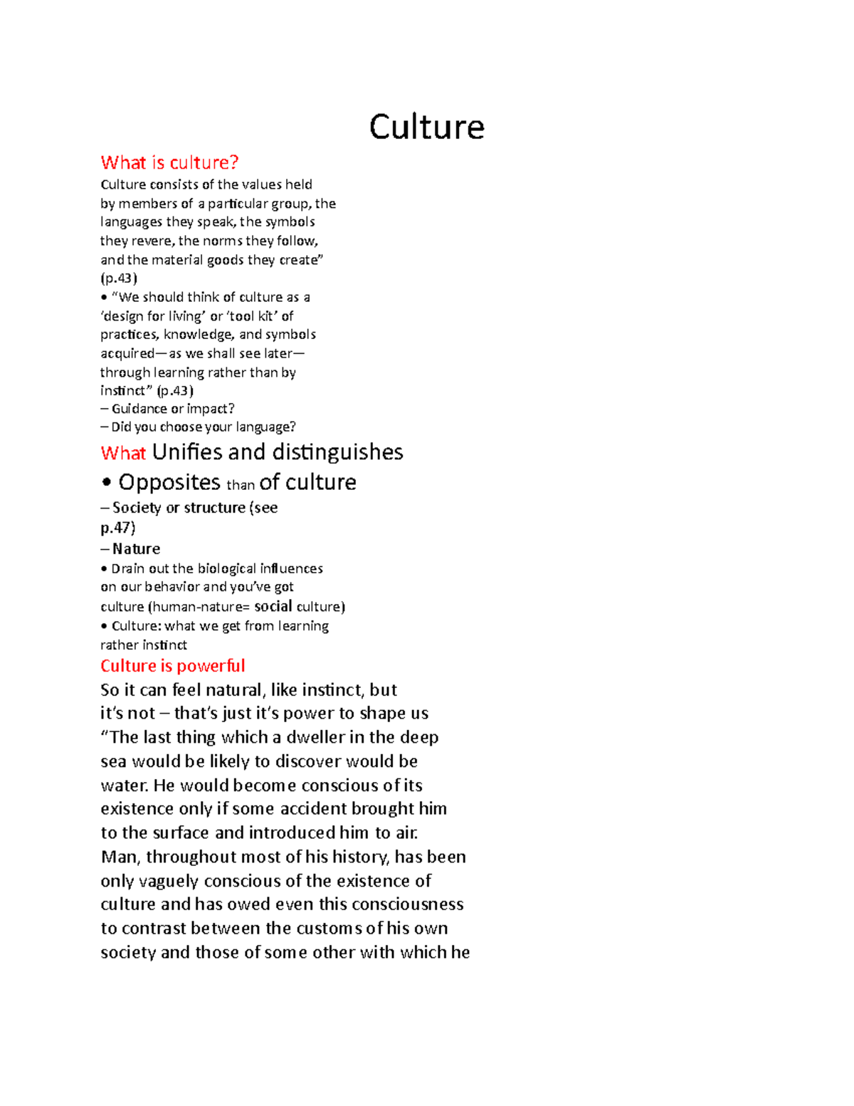 Online prin soc notes - Culture What is culture? Culture consists of ...