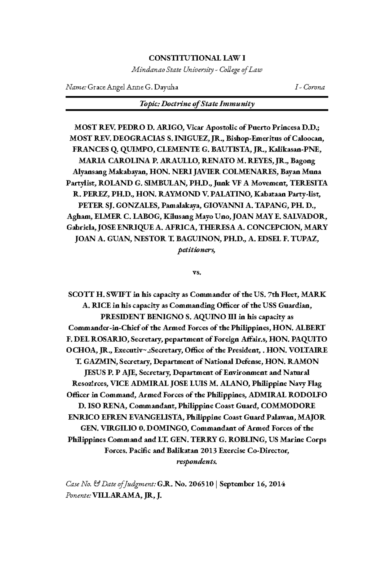 4. Arigo v. Swift by Dayuha - CONSTITUTIONAL LAW I Mindanao State ...
