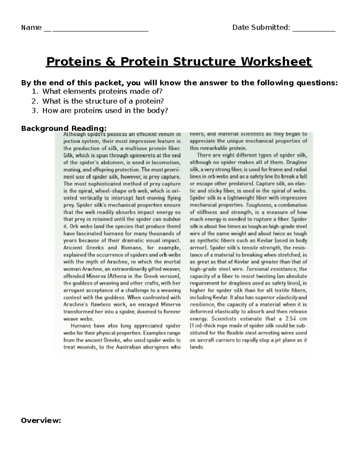 Biochemistry Worksheet - Name __ ___________________________ Date ...