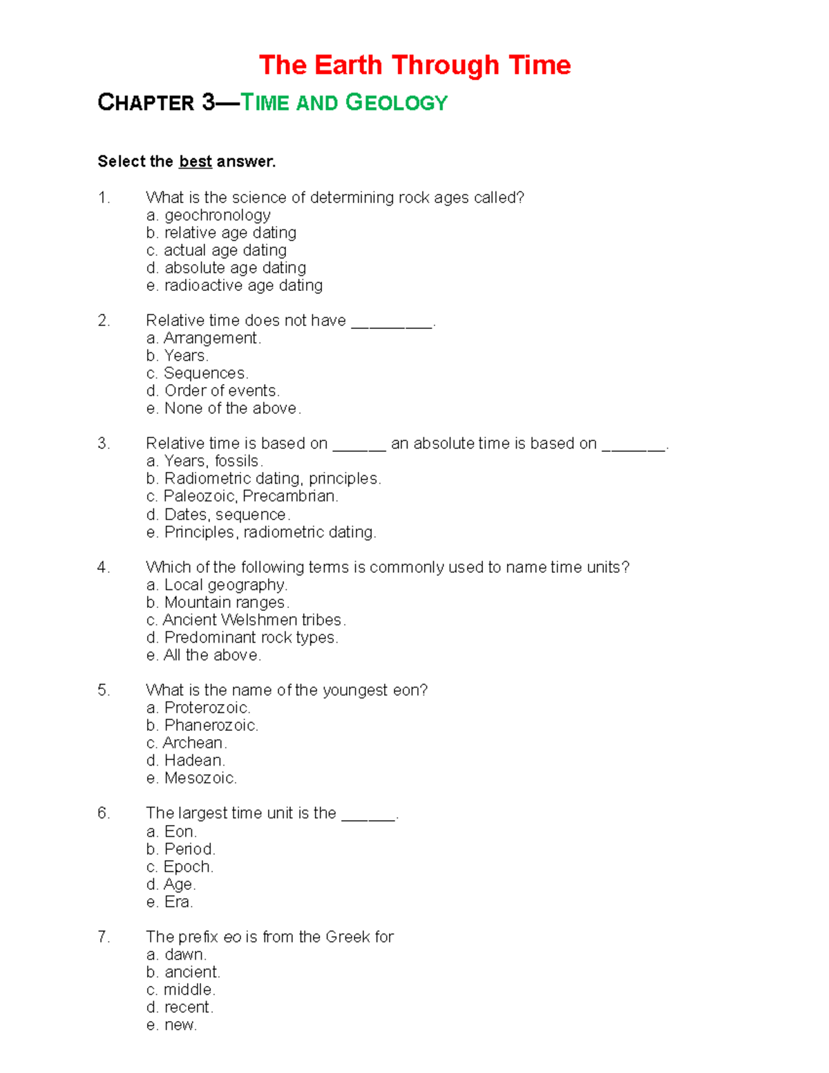 Ch03 Time and Geology Test - The Earth Through Time CHAPTER 3—TIME AND ...