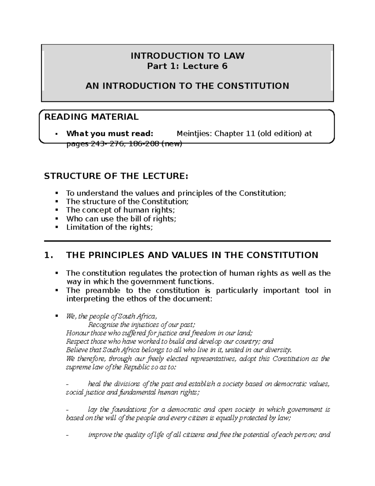 6 Introduction TO THE Constitution - INTRODUCTION TO LAW Part 1 ...