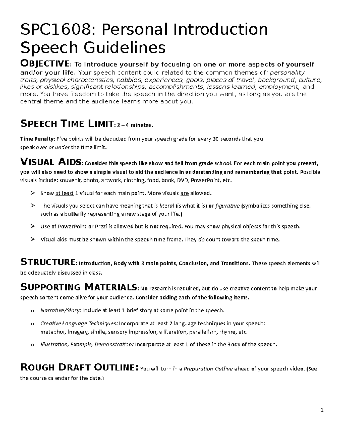 SPC1608 Personal Intro Speech Packet-1 - SPC1608: Personal Introduction ...