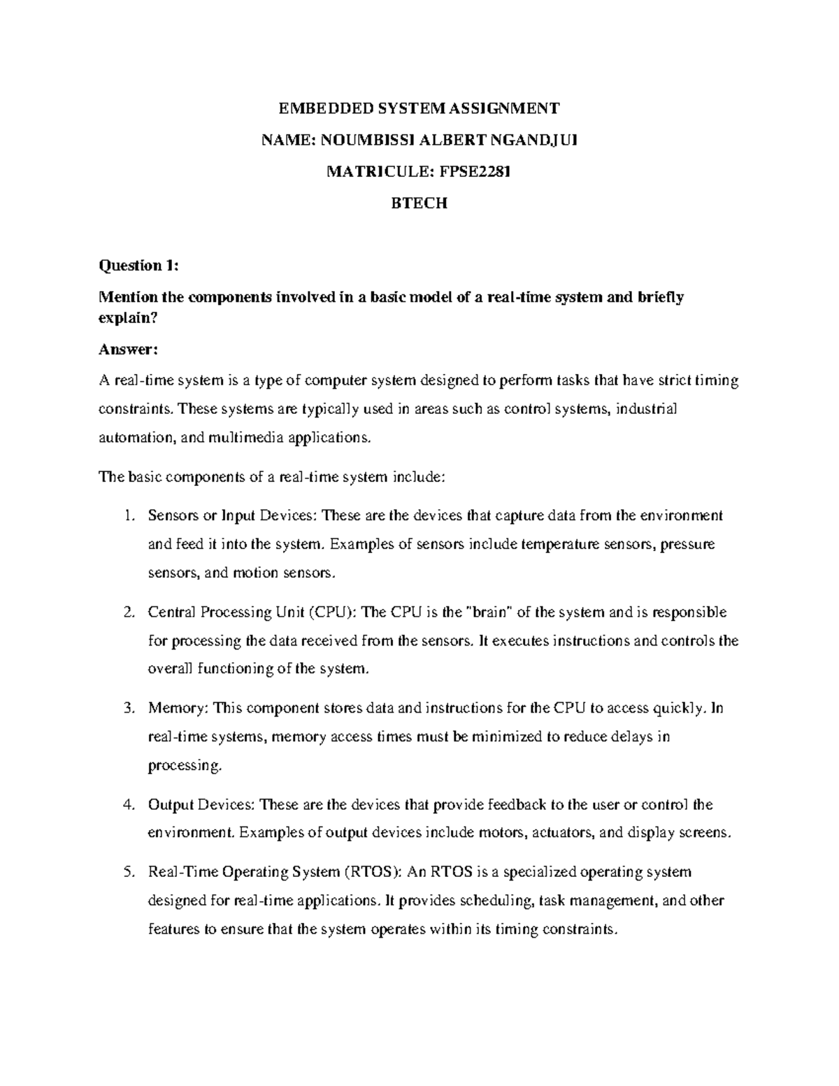 Embedded System Assignment BY Noumbissi Albert - EMBEDDED SYSTEM ASSIGNMENT NAME: NOUMBISSI ...