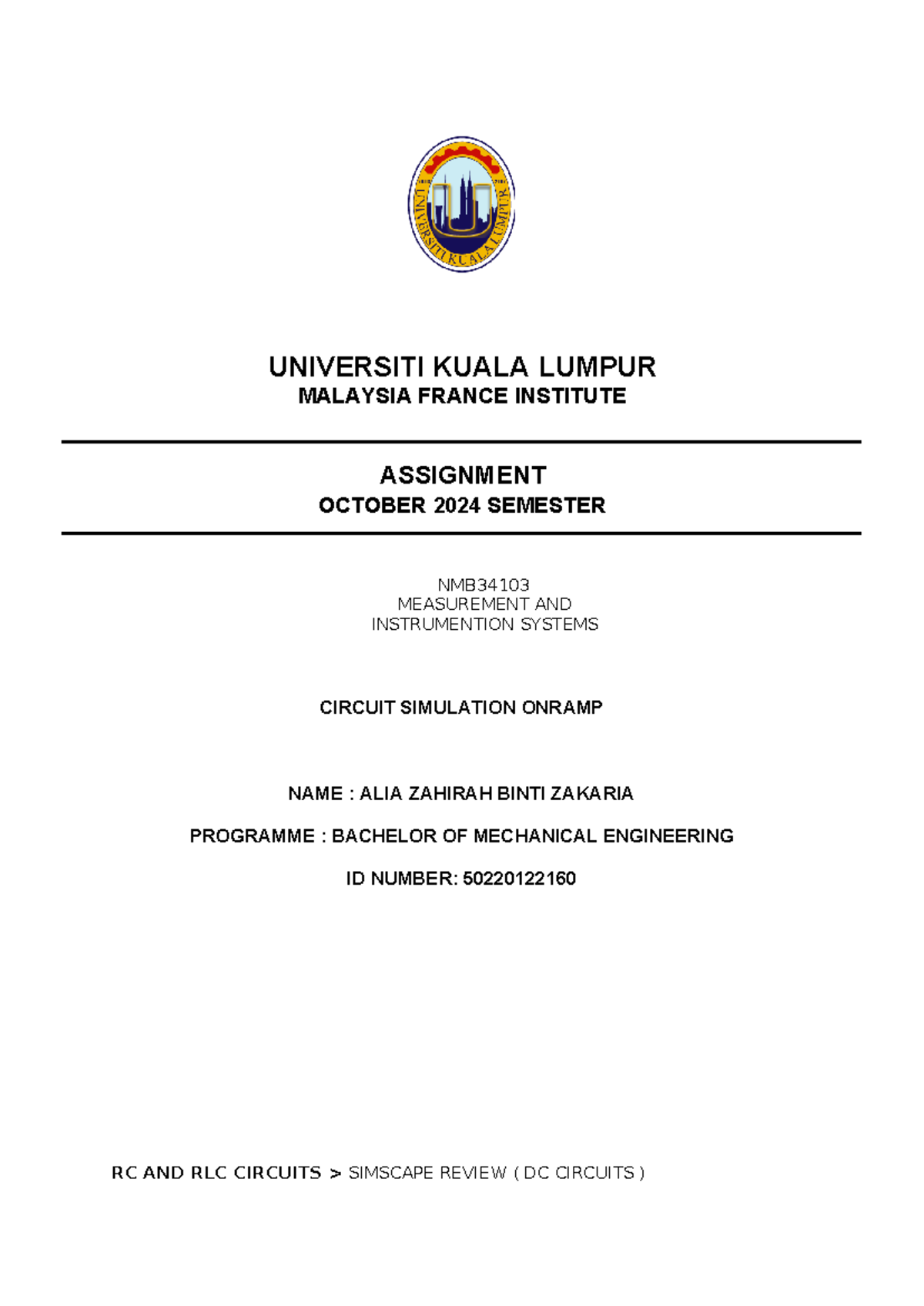 Circuit Simulation Onramp LAB Measurement - UNIVERSITI KUALA LUMPUR ...
