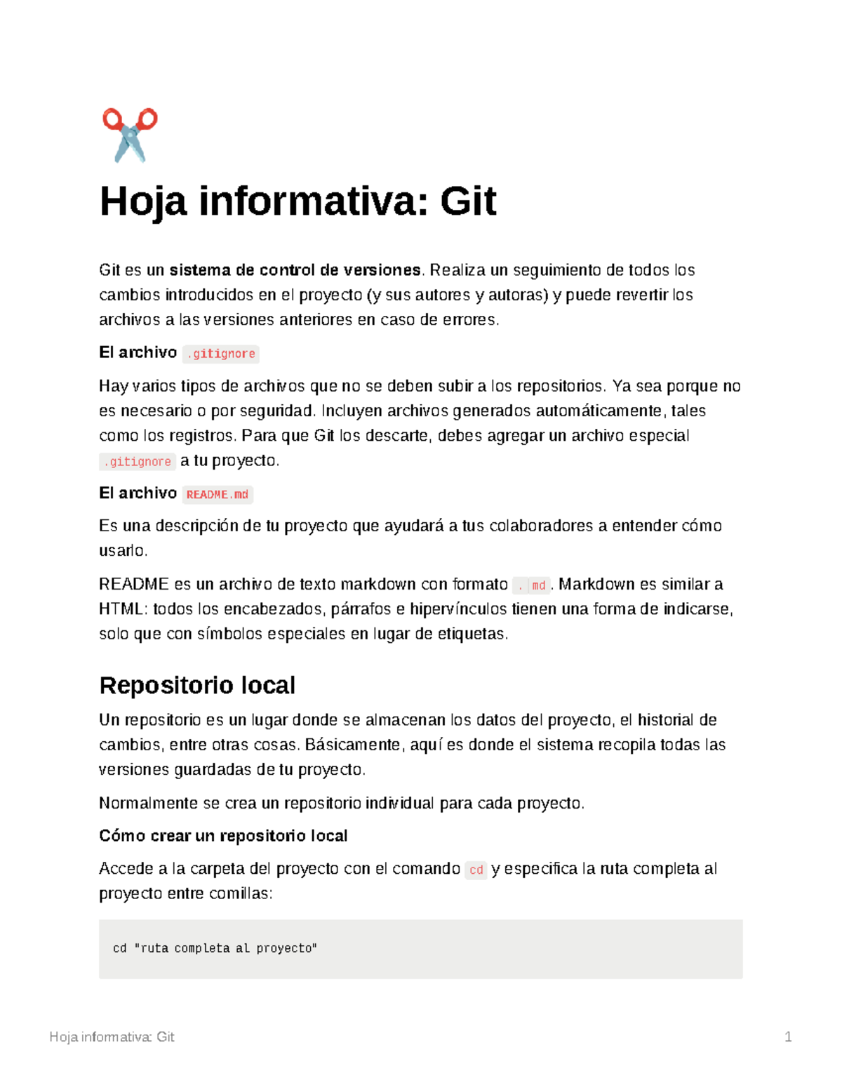Hoja informativa Git - ... - Hoja informativa: Git Git es un sistema de control de versiones ...